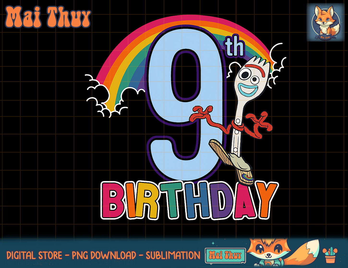 Disney Pixar Toy Story 4 Forky 9th Rainbow Birthday T-Shirt | Inspire ...