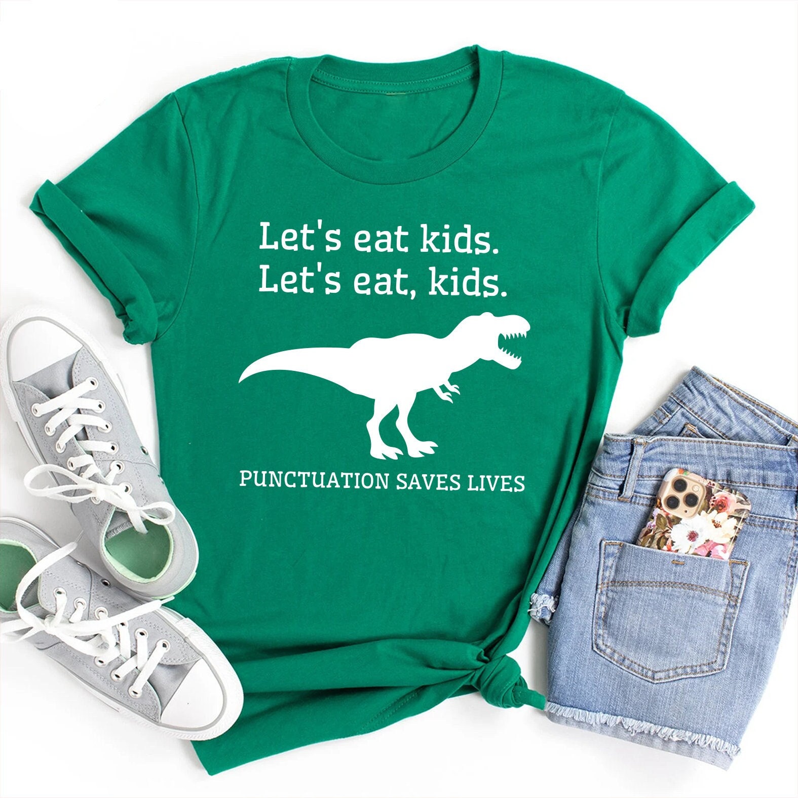 Funny Grammar Shirt, Punctuation Shirt, Let's Eat Kids Let's - Inspire ...