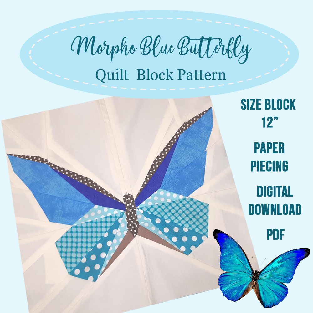 Realistic Blue Morpho Butterfly Quilt Block Pattern, Butterf | Inspire Uplift