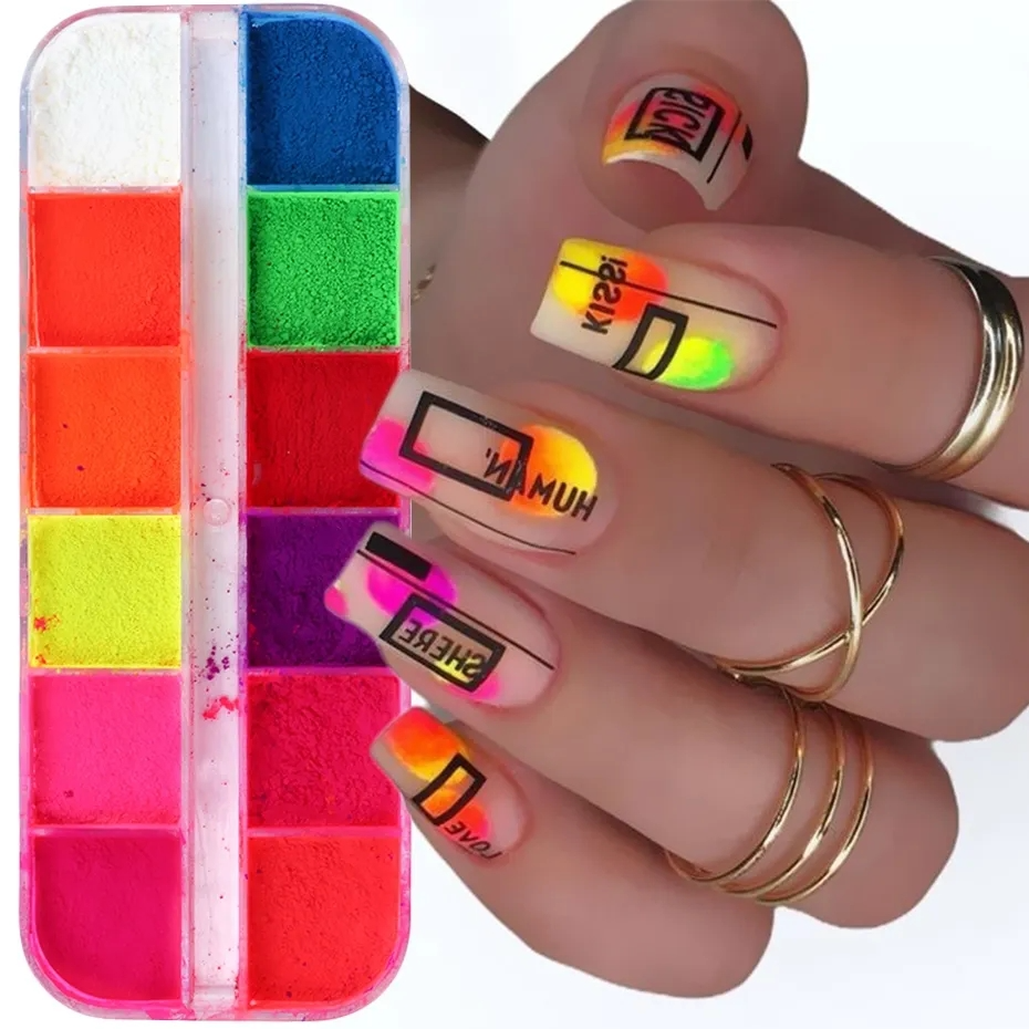 Neon Powder Nail Glitter Fluorescent Pigment Nail art Dippi | Inspire ...