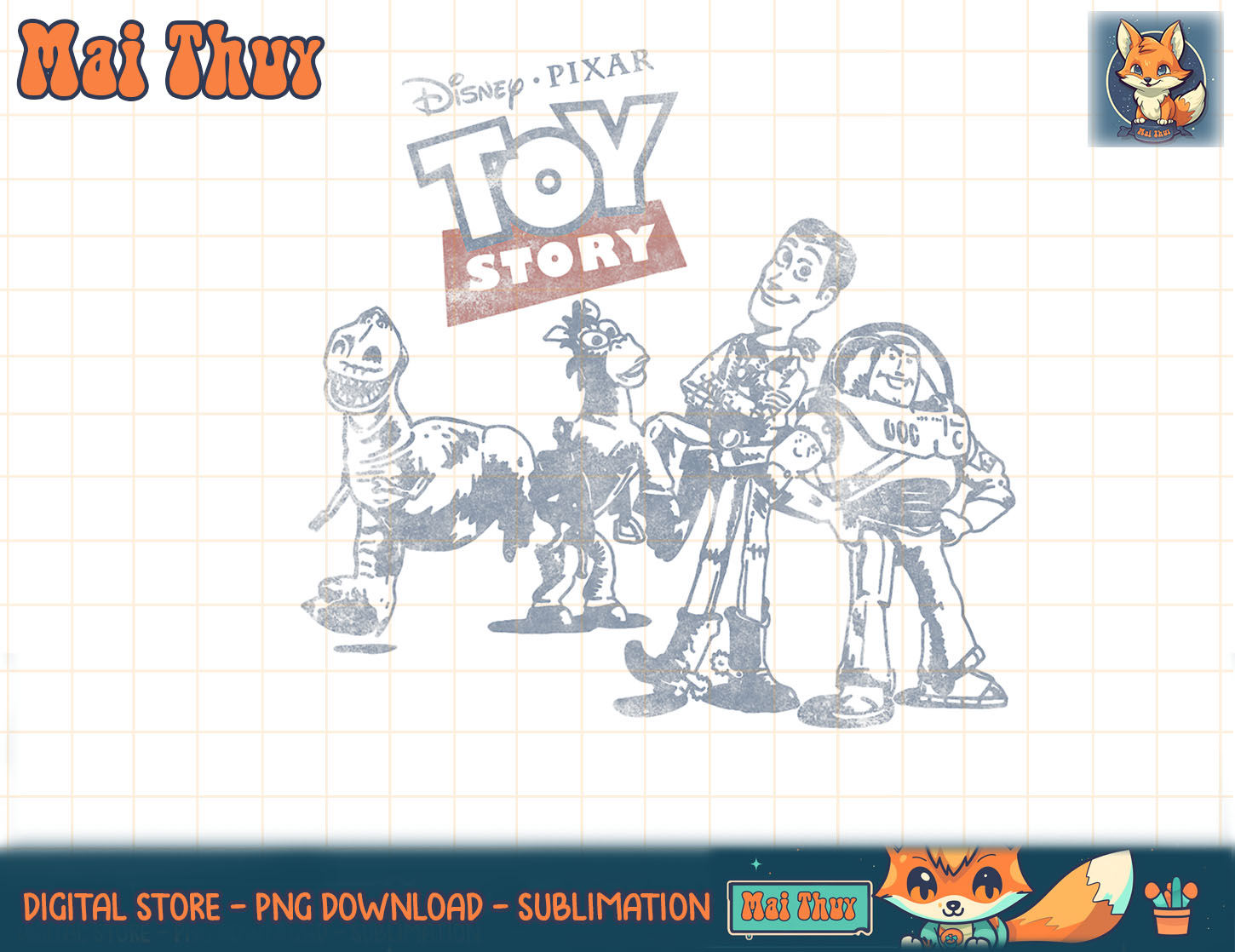 Disney Pixar Toy Story Group Shot Vintage Outlined Portrait - Inspire ...