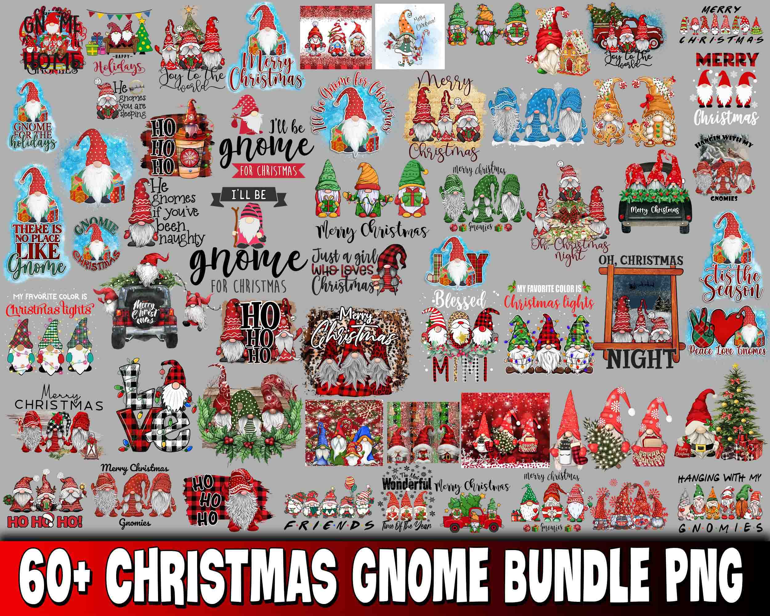 60 file Christmas Gnome bundle PNG, Digital Download | Inspire Uplift