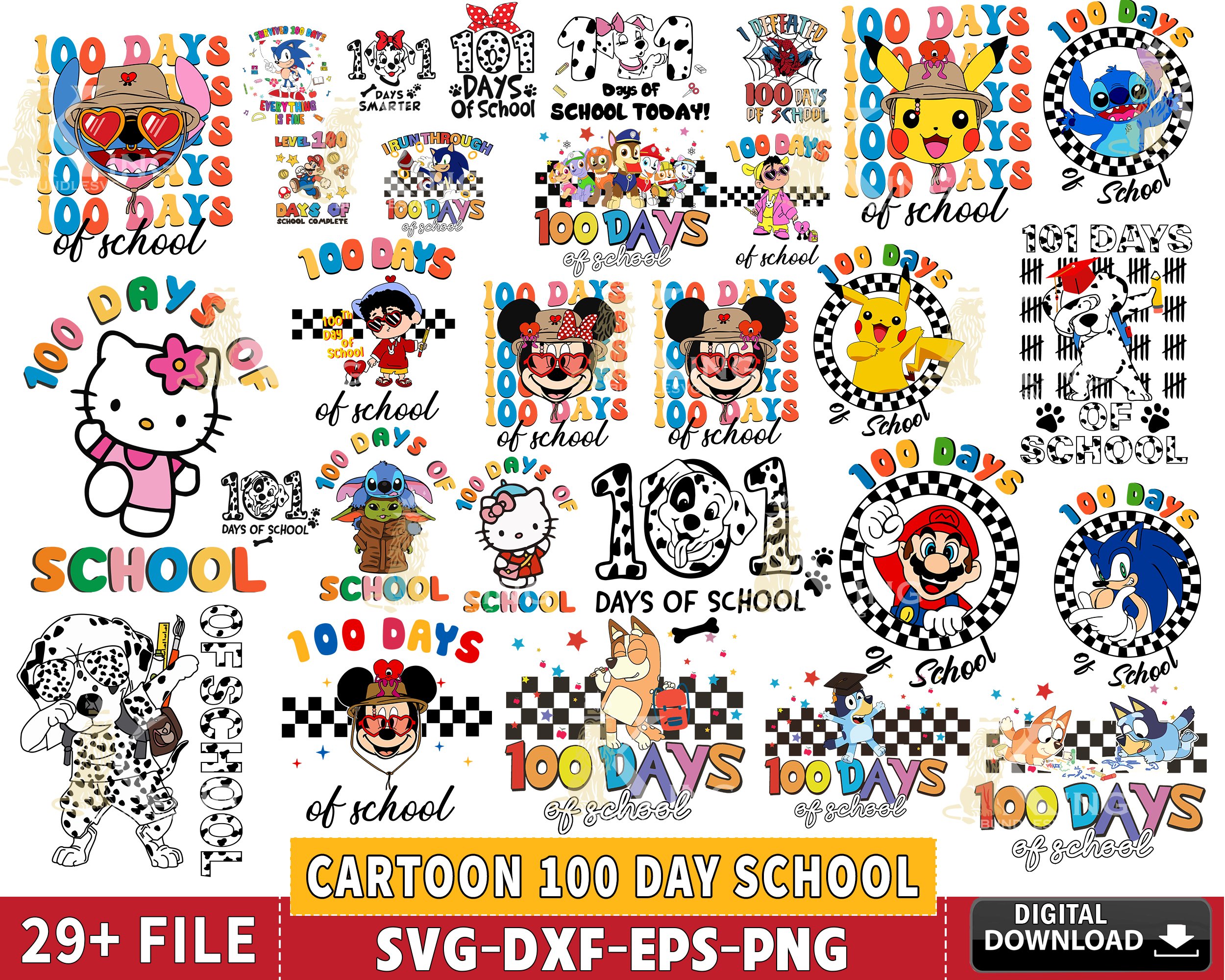 ALL2310202207-cartoon 100 day school bundle svg, cartoon bun | Inspire ...