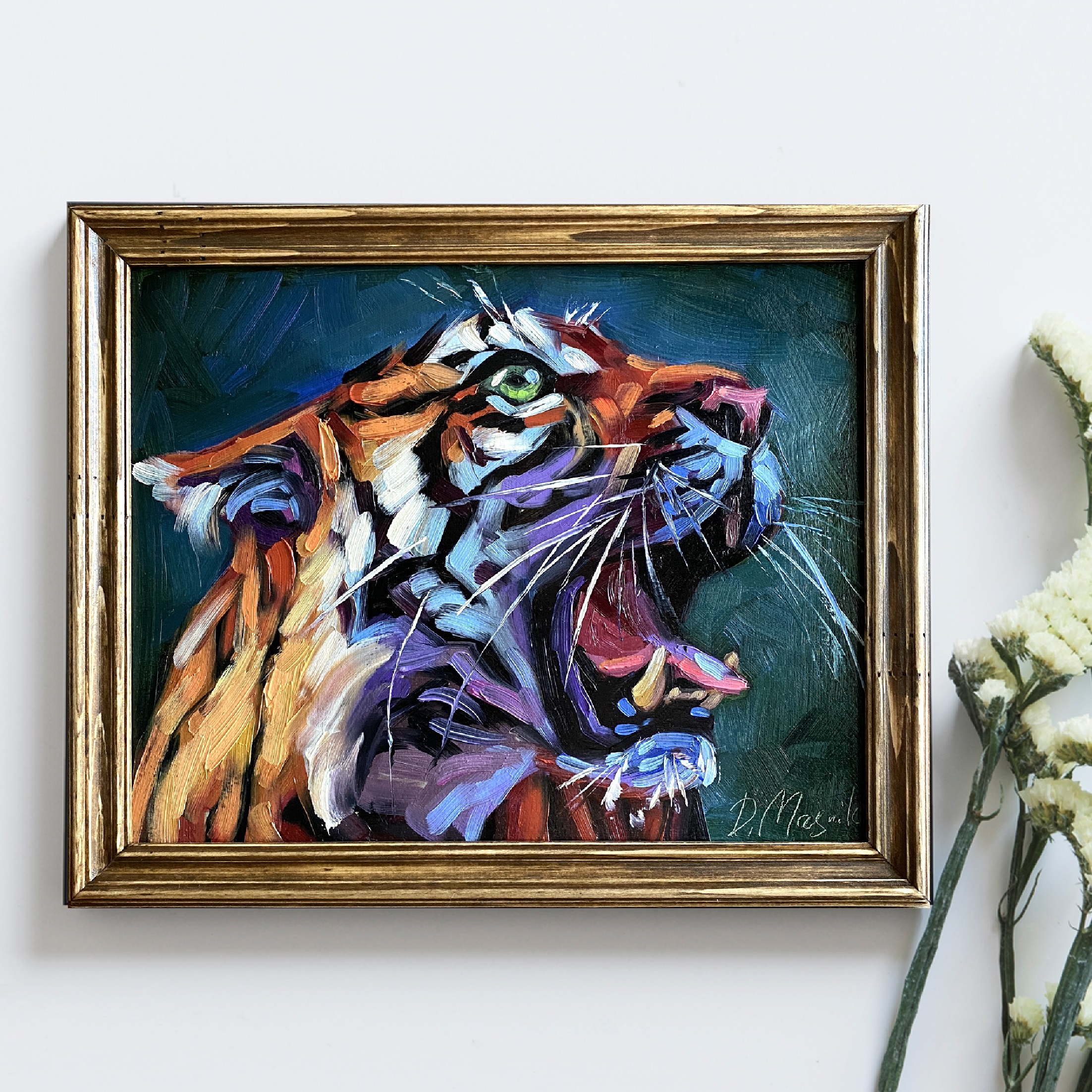 Tiger Painting Original Wild Animal Artwork Oil On Panel 8x1 | Inspire ...