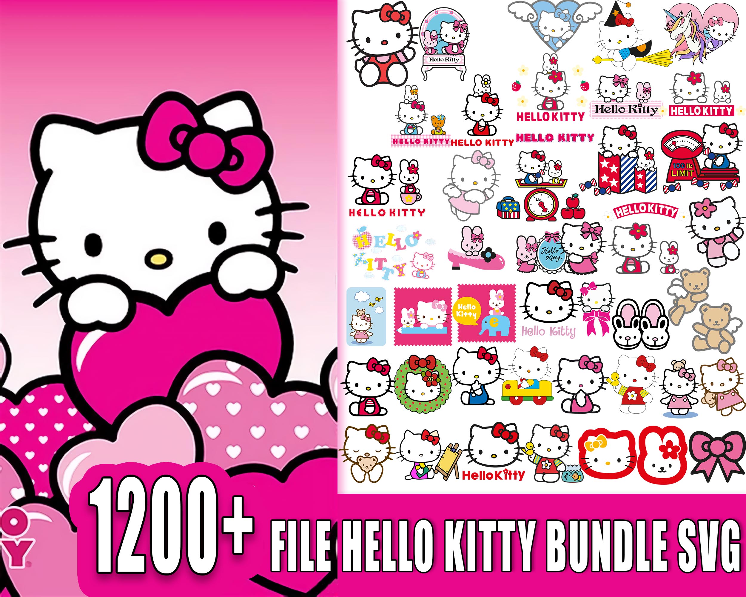 1200 file hello kitty svg, Digital Download | Inspire Uplift