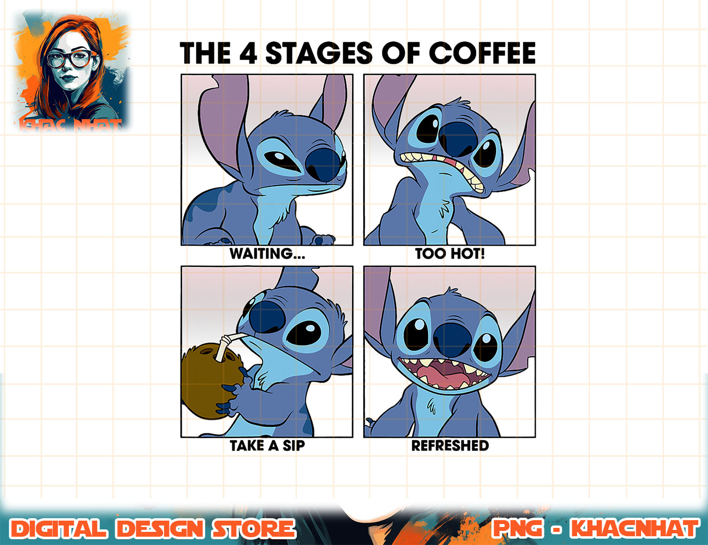Disney Lilo & Stitch 4 Stages Of Coffee png | Inspire Uplift