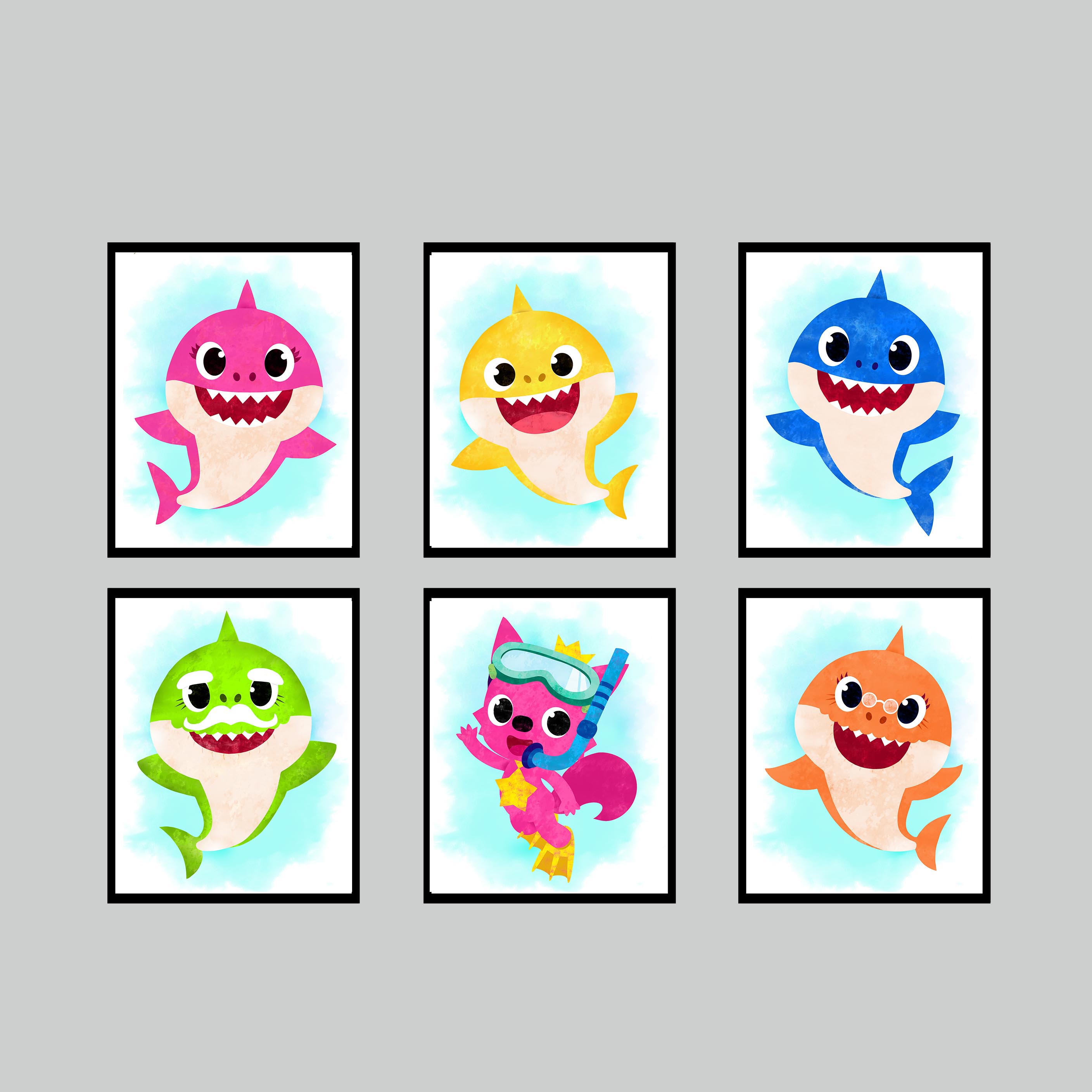 Baby Shark Set print poster watercolor nursery room decor Di | Inspire ...