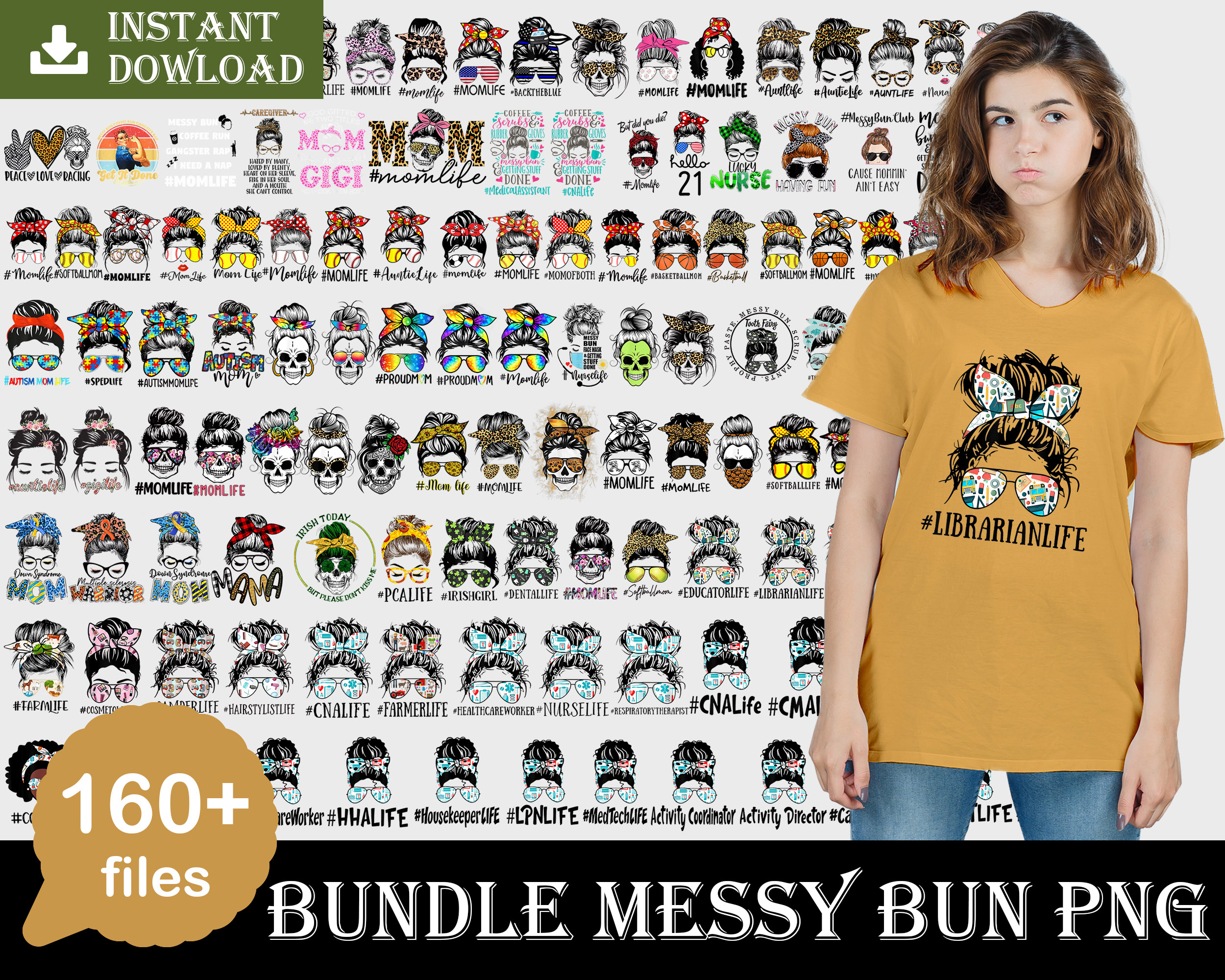 160 files Messy Bun svg, Digital Download | Inspire Uplift