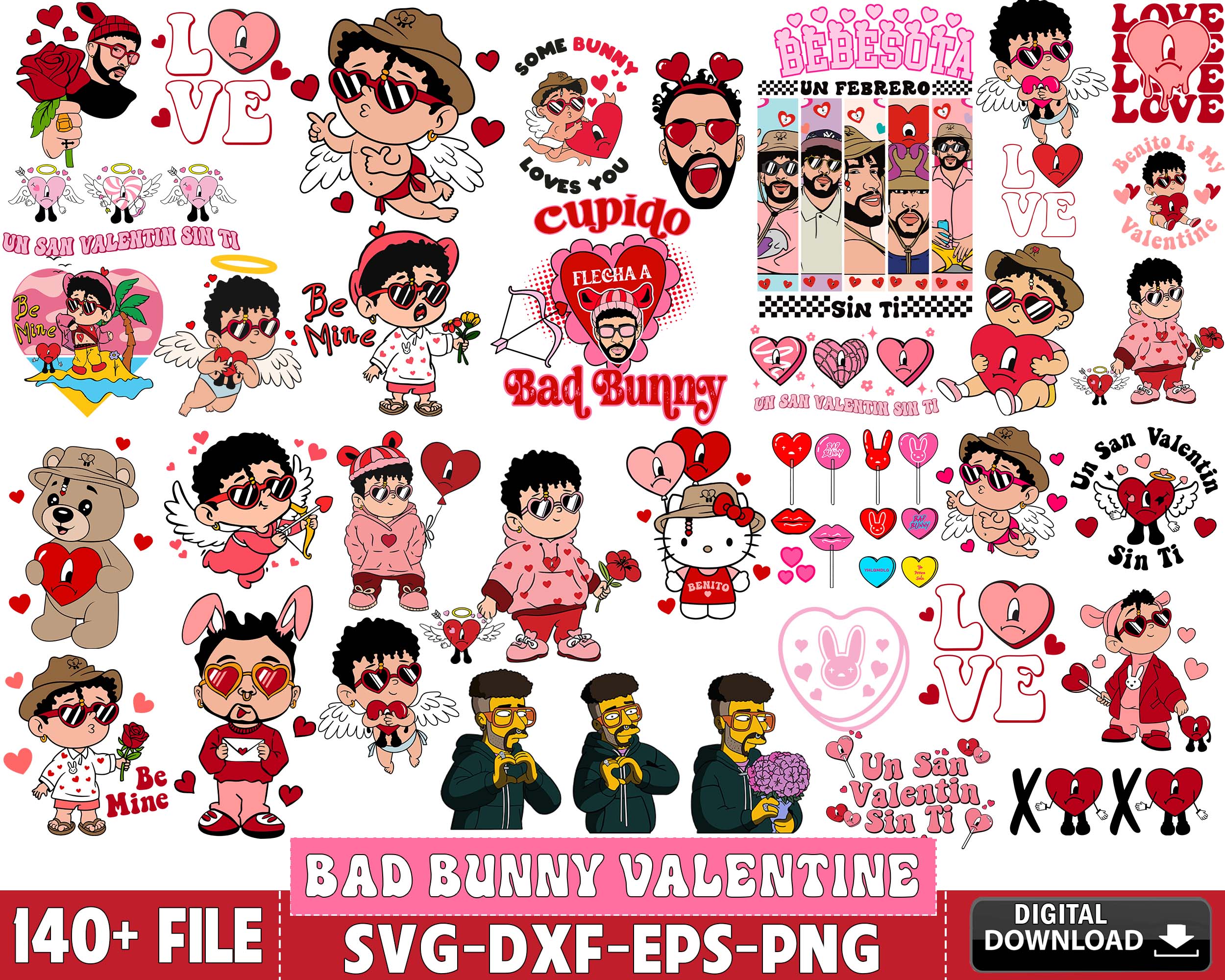 140 file Bad Bunny valentine bundle SVG , Bad Bunny valentin - Inspire ...