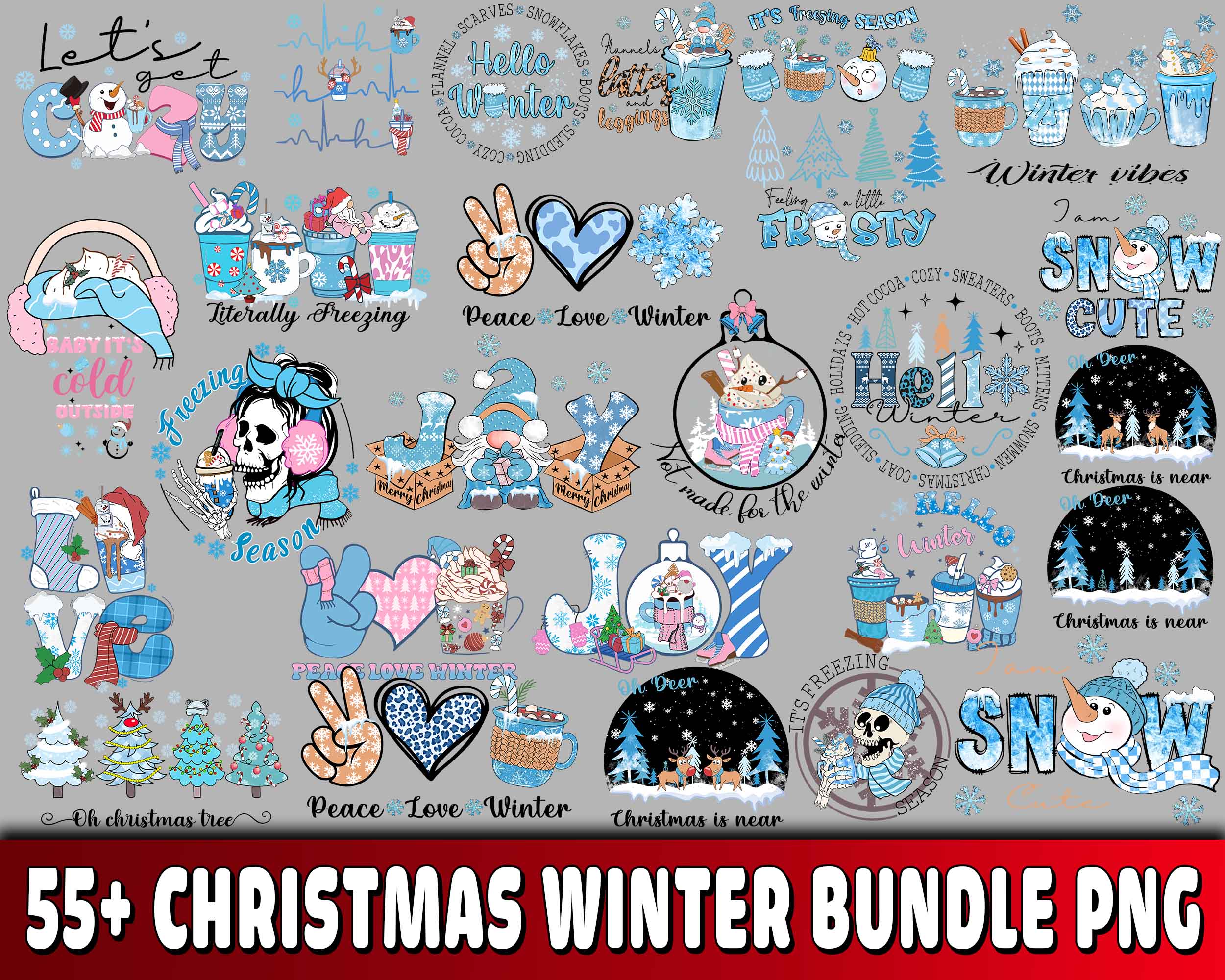 55 file Christmas winter bundle png, Digital Download | Inspire Uplift