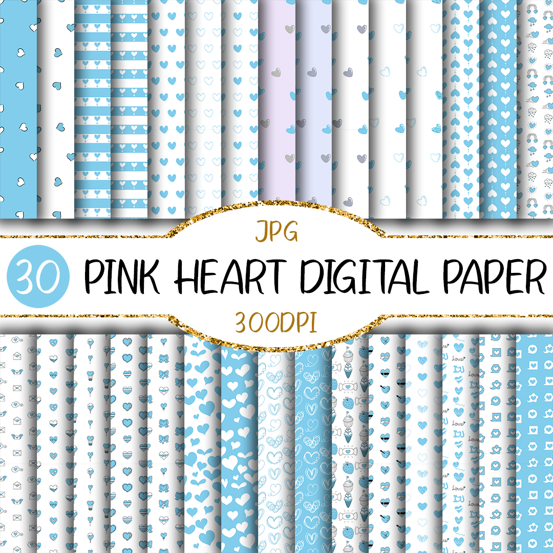 Blue Heart Digital Papers | Hand Drawn Design | Inspire Uplift