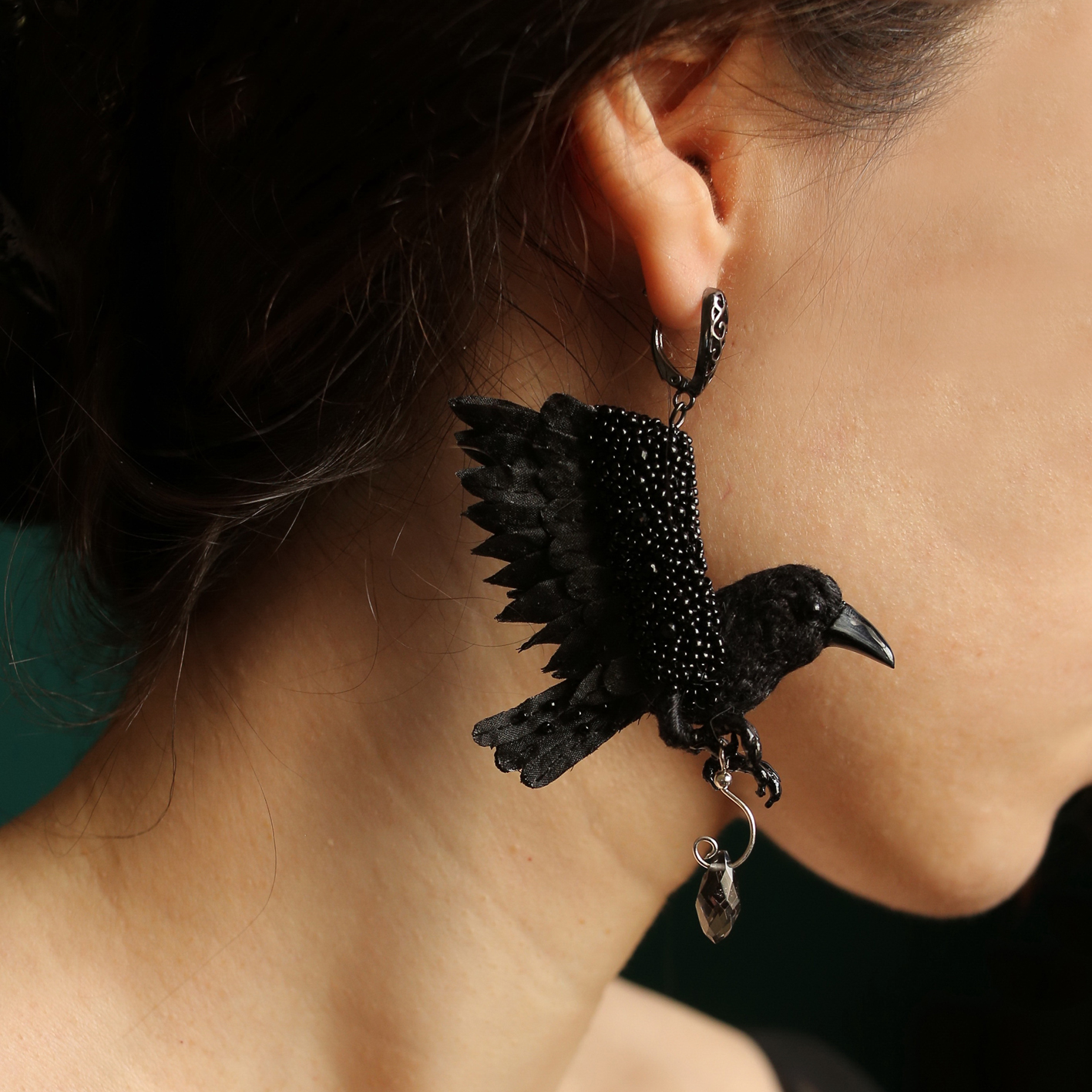 Black bird earrings store