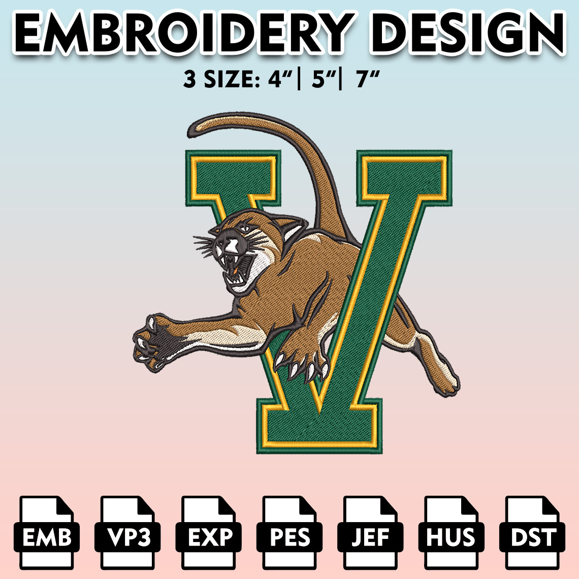 NCAA Logo Embroidery Designs, NCAA Catamounts, Vermont Catam | Inspire ...
