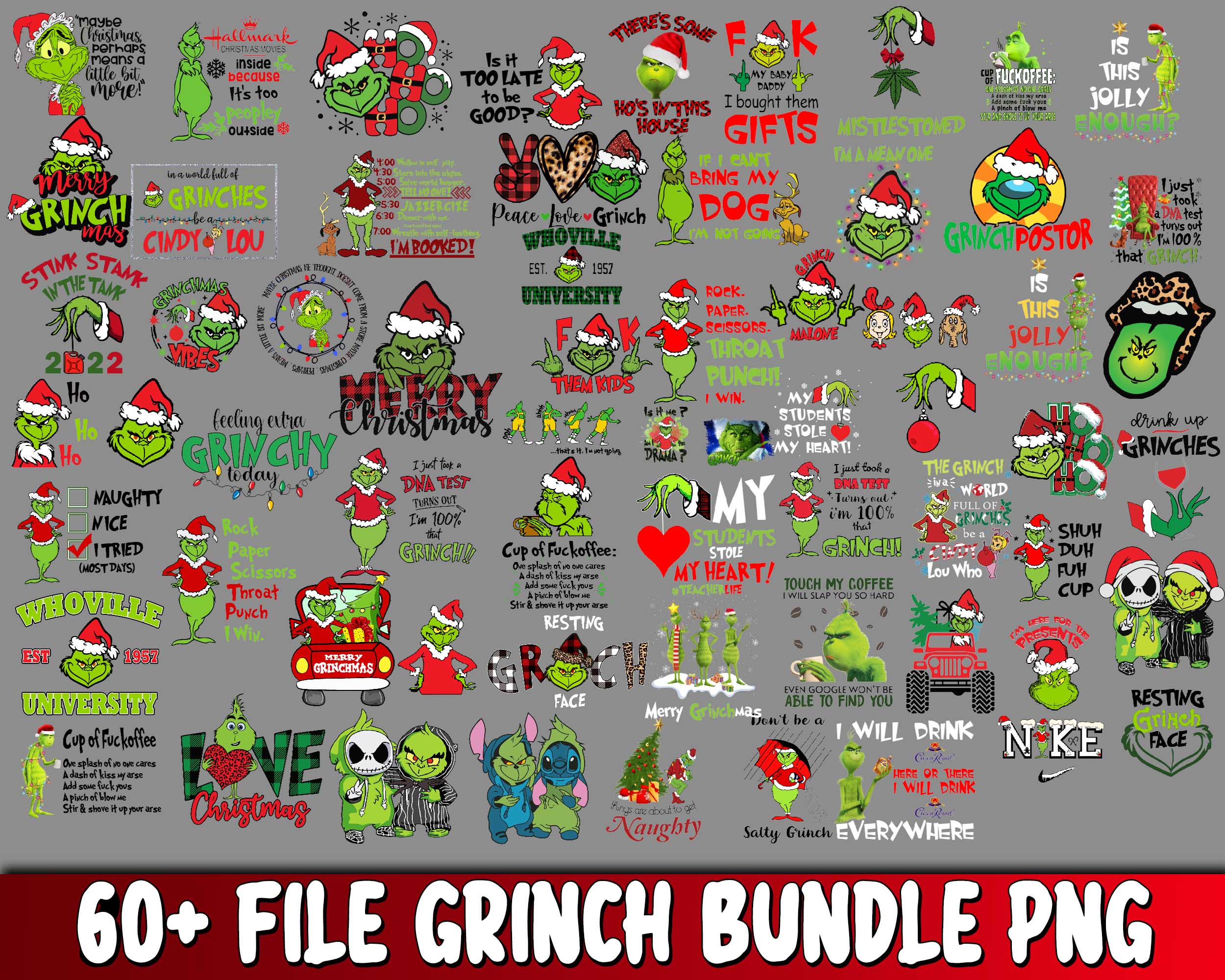 60 file Grinch bundle PNG, Grinch PNG, Digital Download - Inspire Uplift