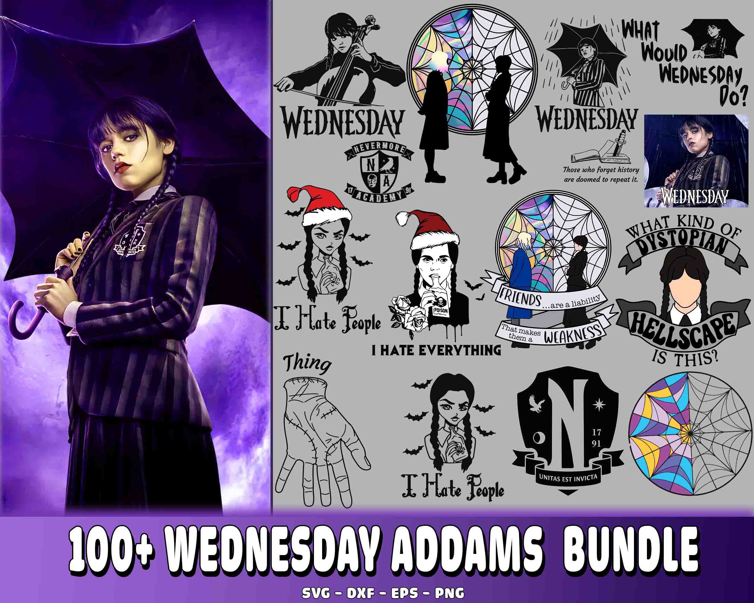 100 file Wednesday Addams bundle SVG, Digital Download | Inspire Uplift