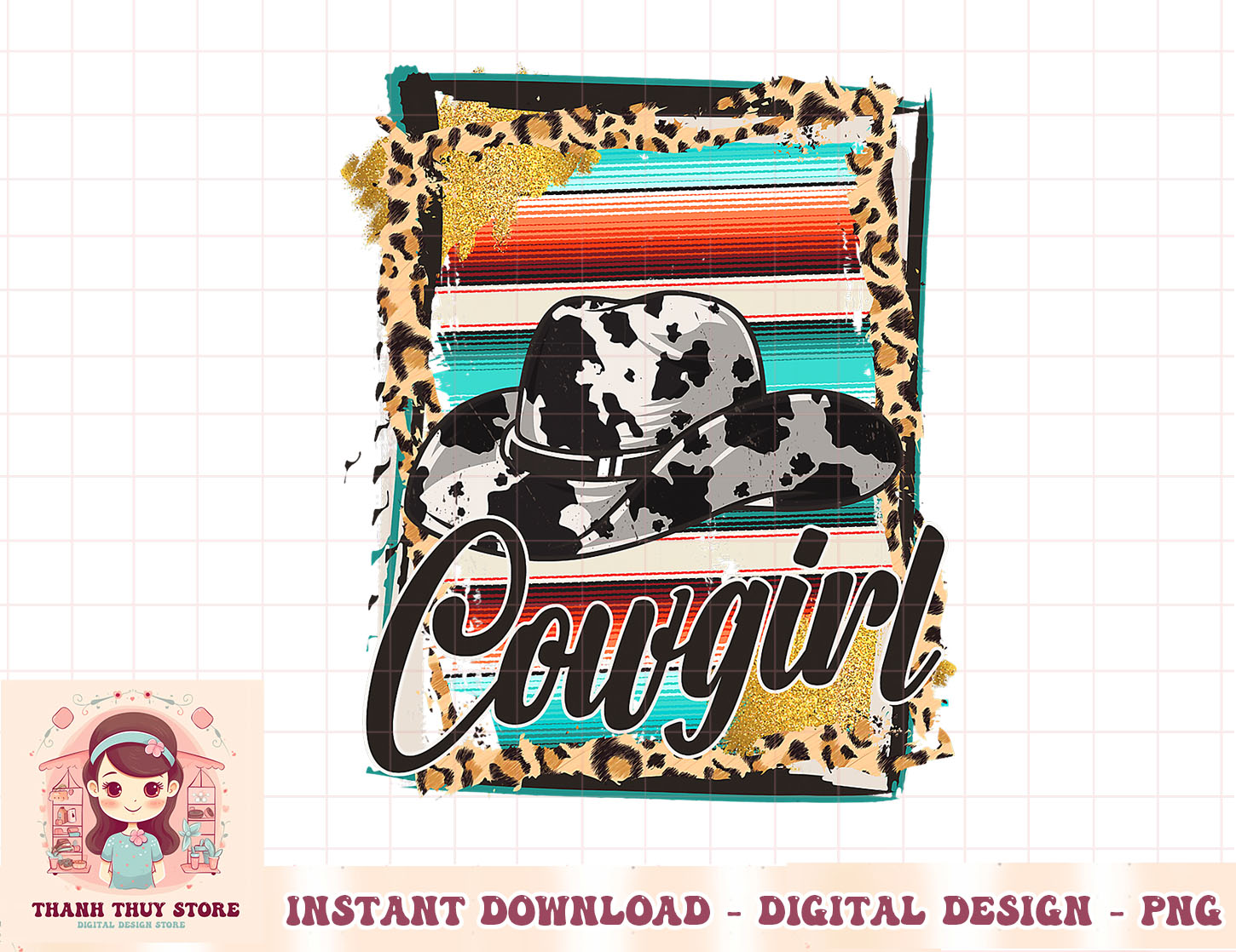 COWGIRL - Leopard Cow Pattern Print Serape Rodeo png | Inspire Uplift