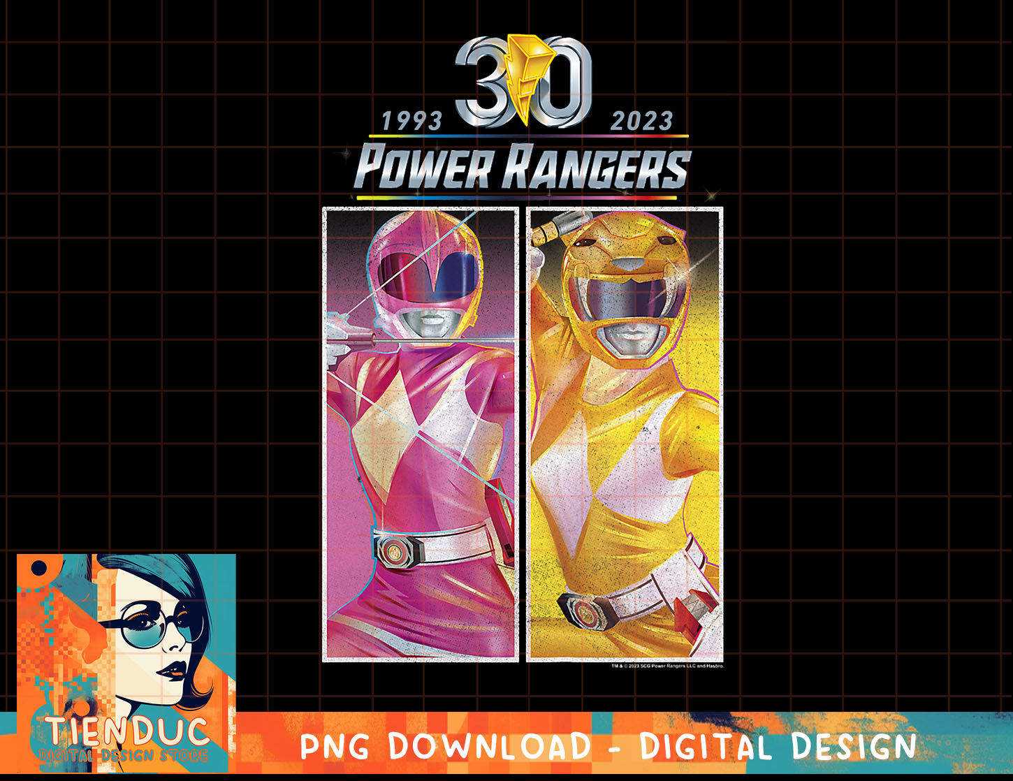 Kids Power Rangers 30th Anniversary Pink & Yellow Retro Post - Inspire ...
