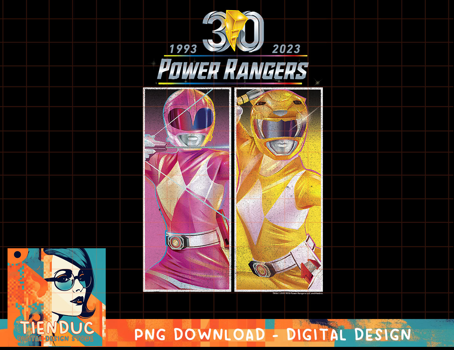 Power Rangers 30th Anniversary Pink & Yellow Retro Poster T- | Inspire ...