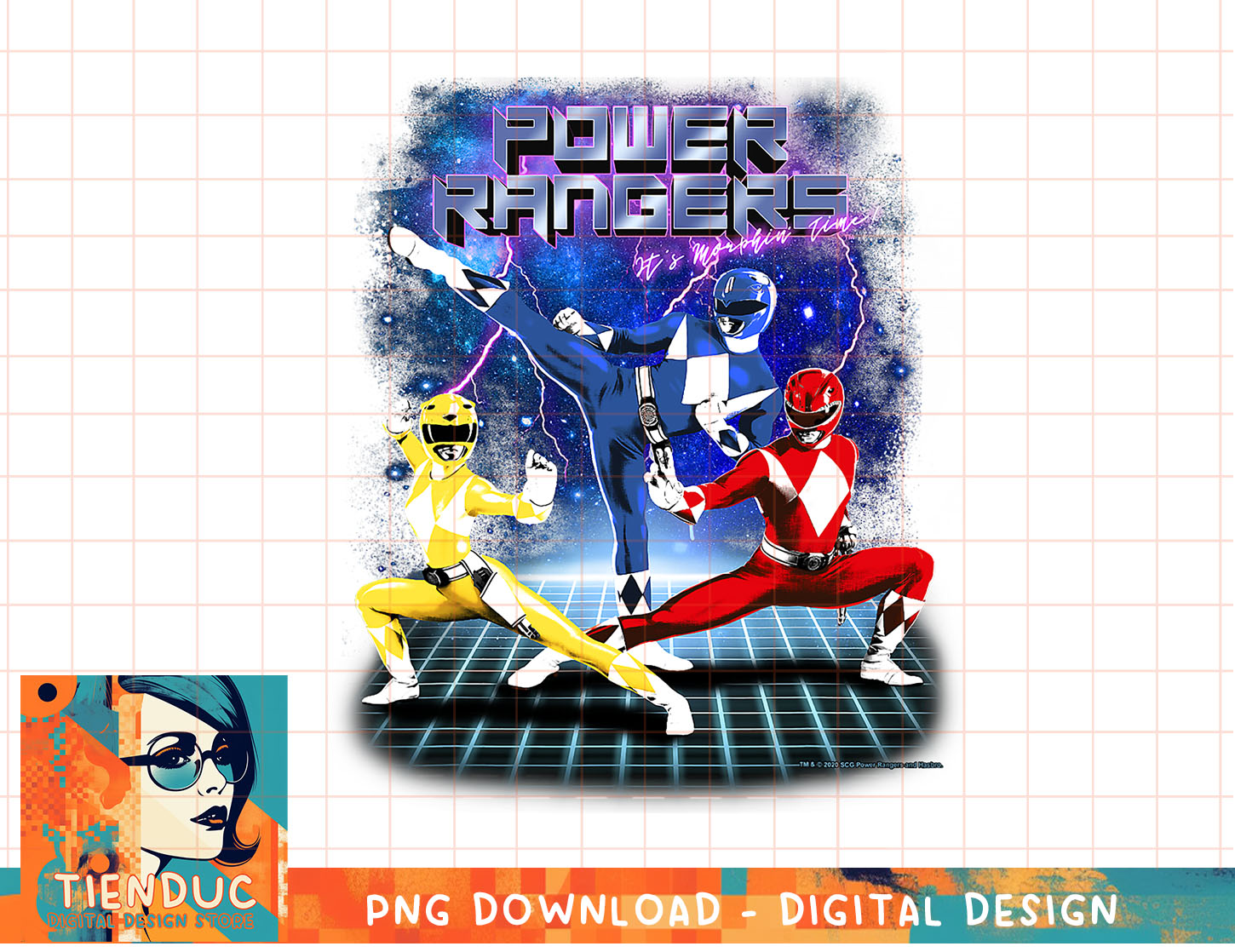 Power Rangers 90's Techno Lightning Retro Grid Poster T-Shir | Inspire ...