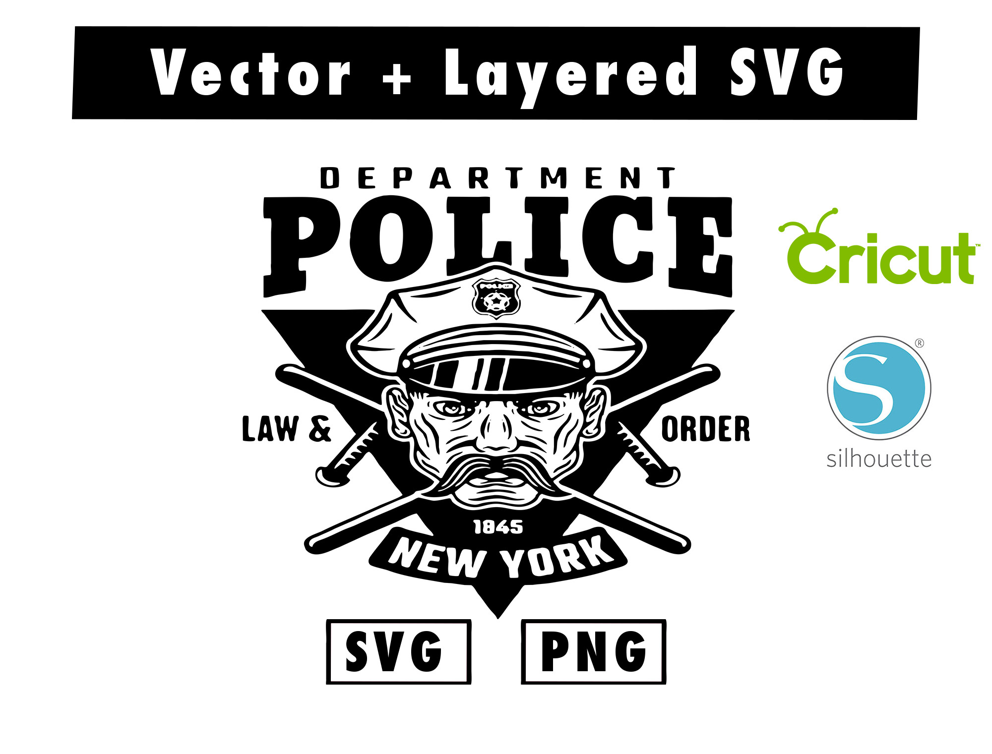 Policeman two crossed batons svg & png files for cricut mach - Inspire ...