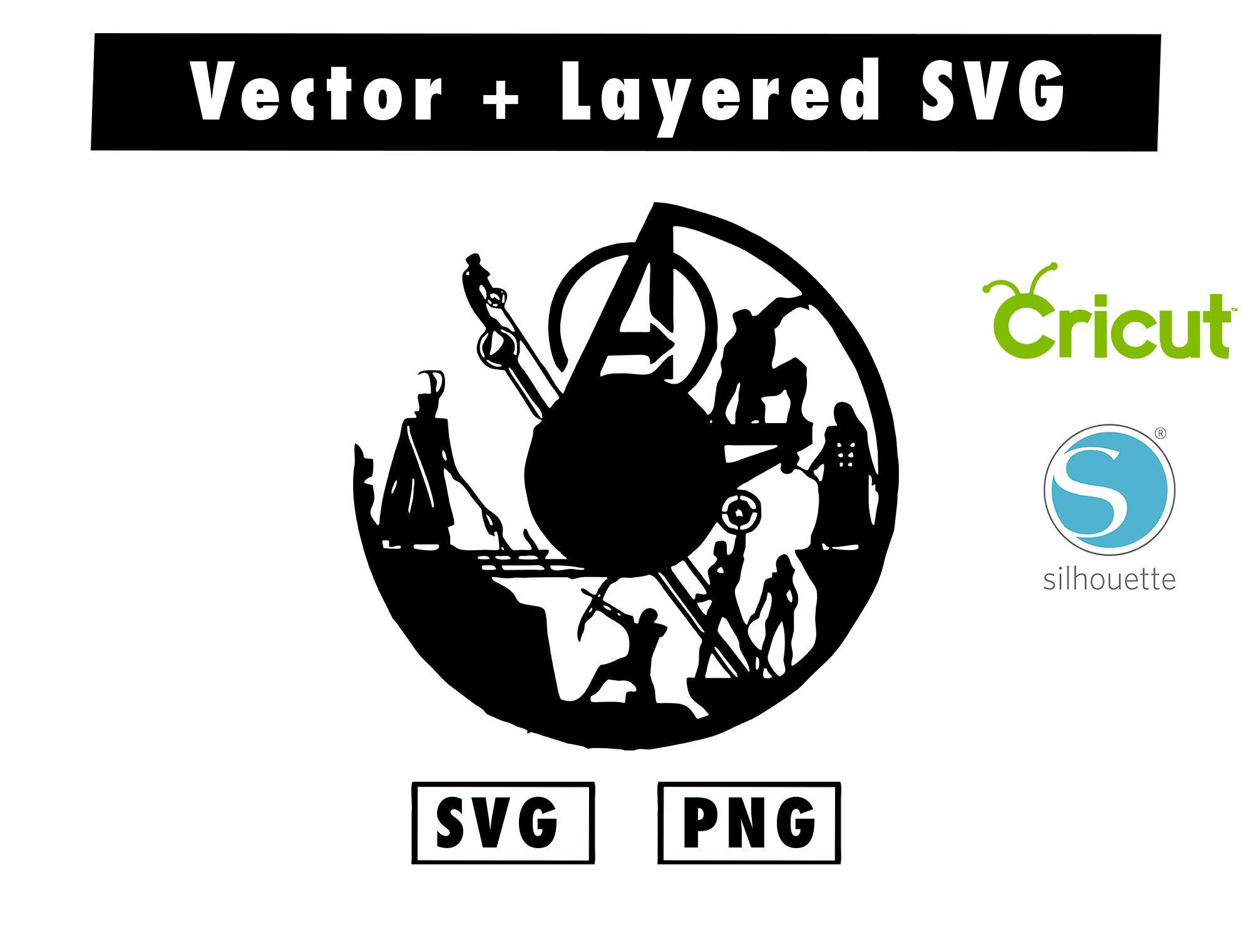 Marvel Avengers Circle die cut vinyl decal SVG & PNG files f | Inspire ...
