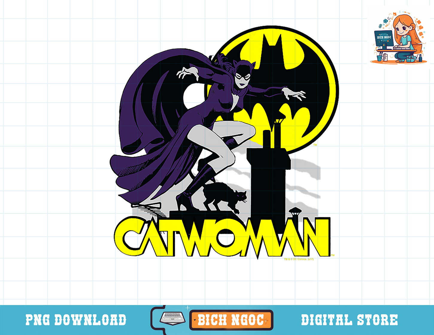 Batman Catwoman Rooftop Cat T-Shirt copy png - Inspire Uplift