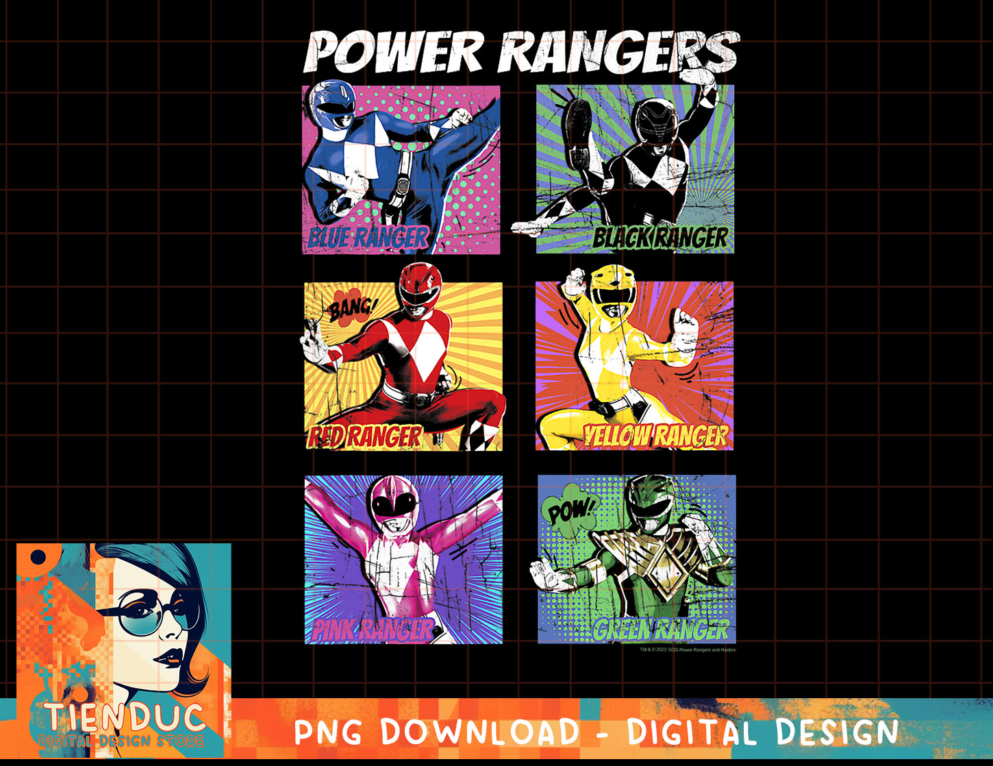 Power Rangers Group Shot Color Pop Boxed Up Comic Style T-Sh | Inspire ...