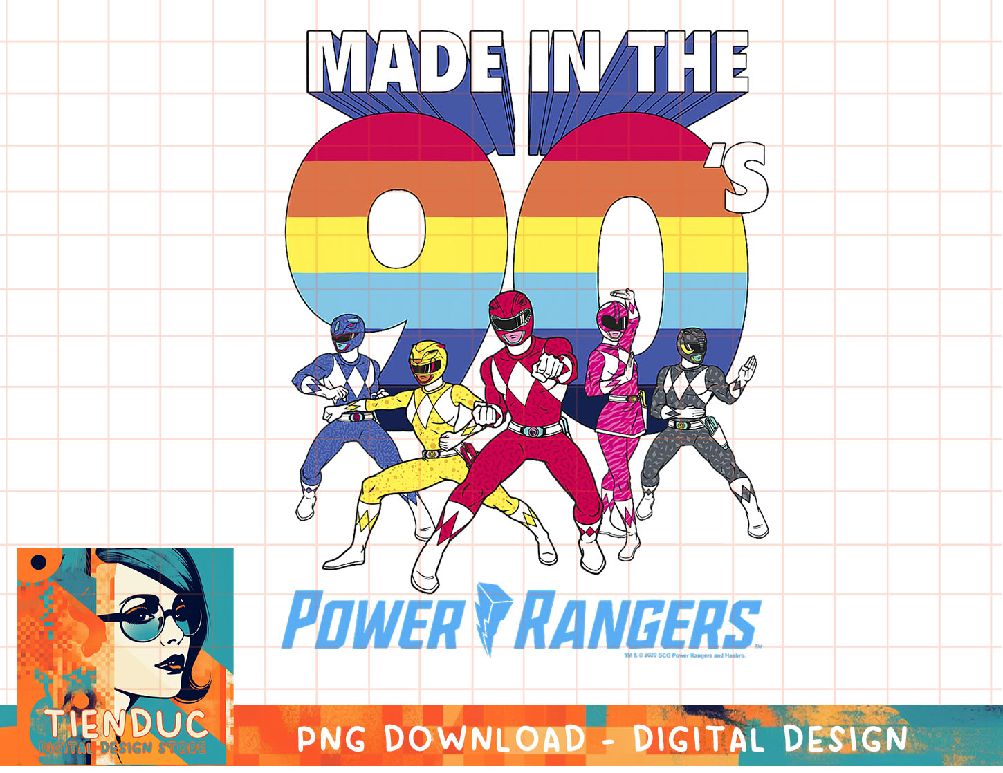Power Rangers Made In The 90's Retro Rainbow Stripe Logo T-S | Inspire ...
