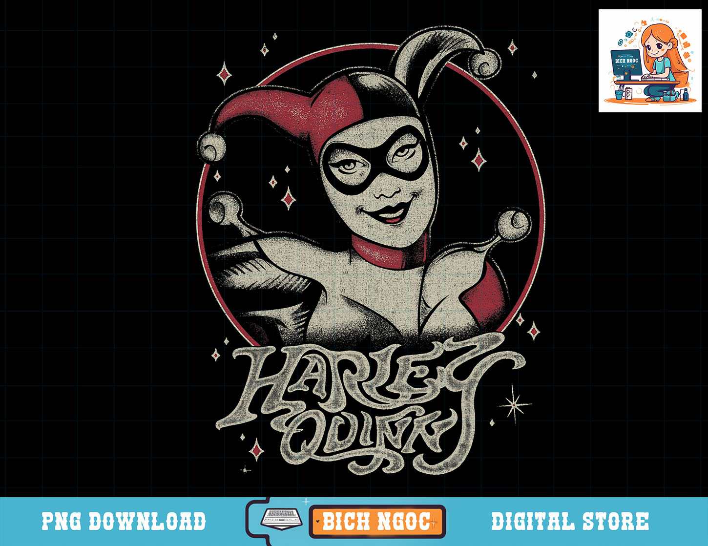 DC Comics Harley Quinn Dark Portrait T-Shirt copy png - Inspire Uplift