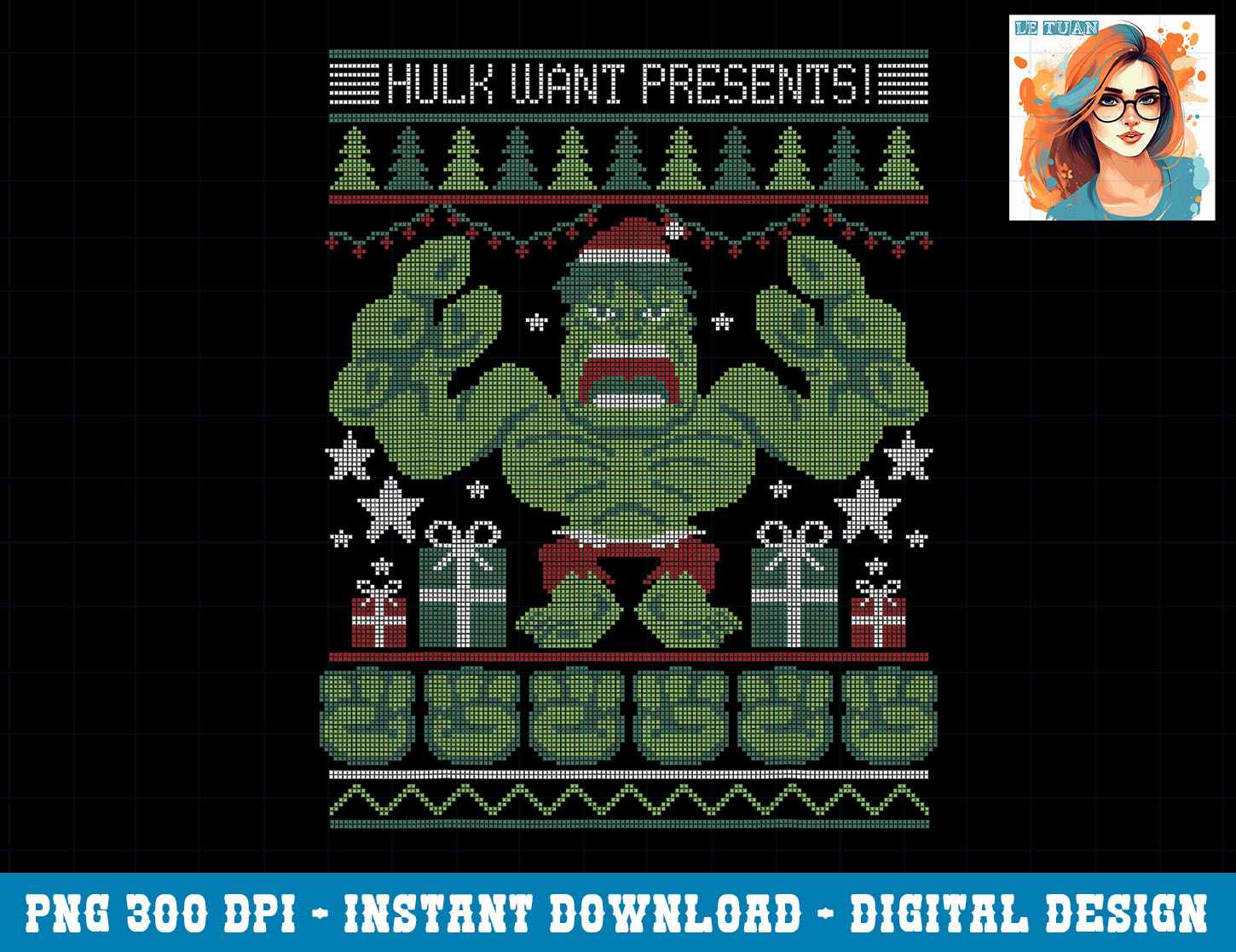 Marvel Avengers Hulk Want Presents Holiday Print png, sublim - Inspire ...