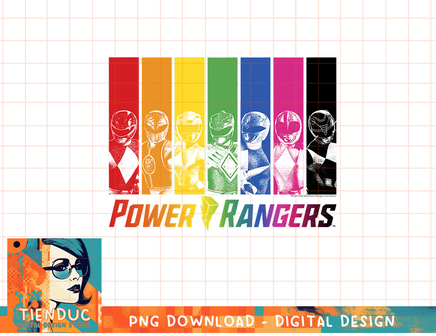 Power Rangers Retro Distressed Rainbow Character Panels T-Sh - Inspire ...