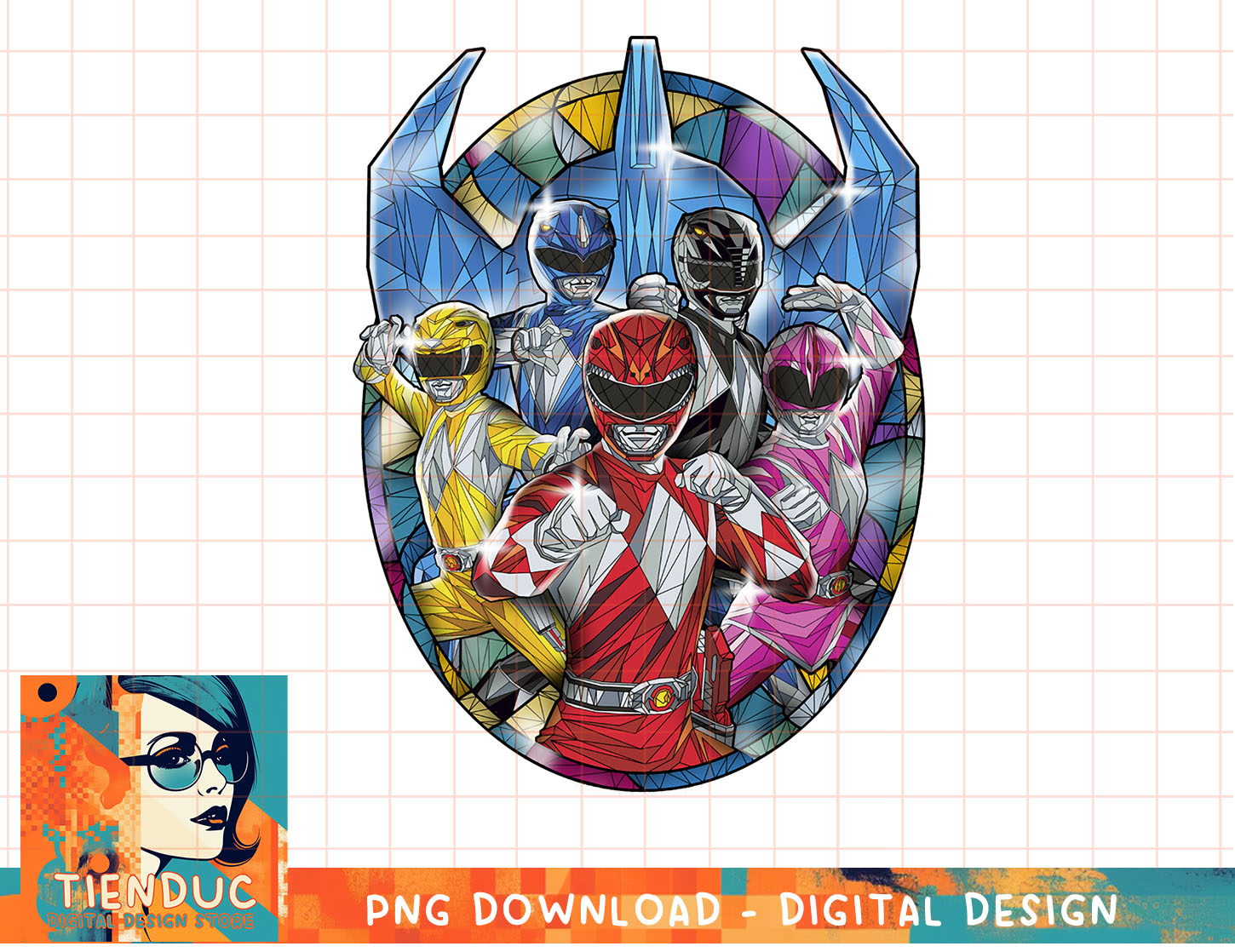 Power Rangers Stained Glass Action Pose Portrait Long Sleeve - Inspire ...