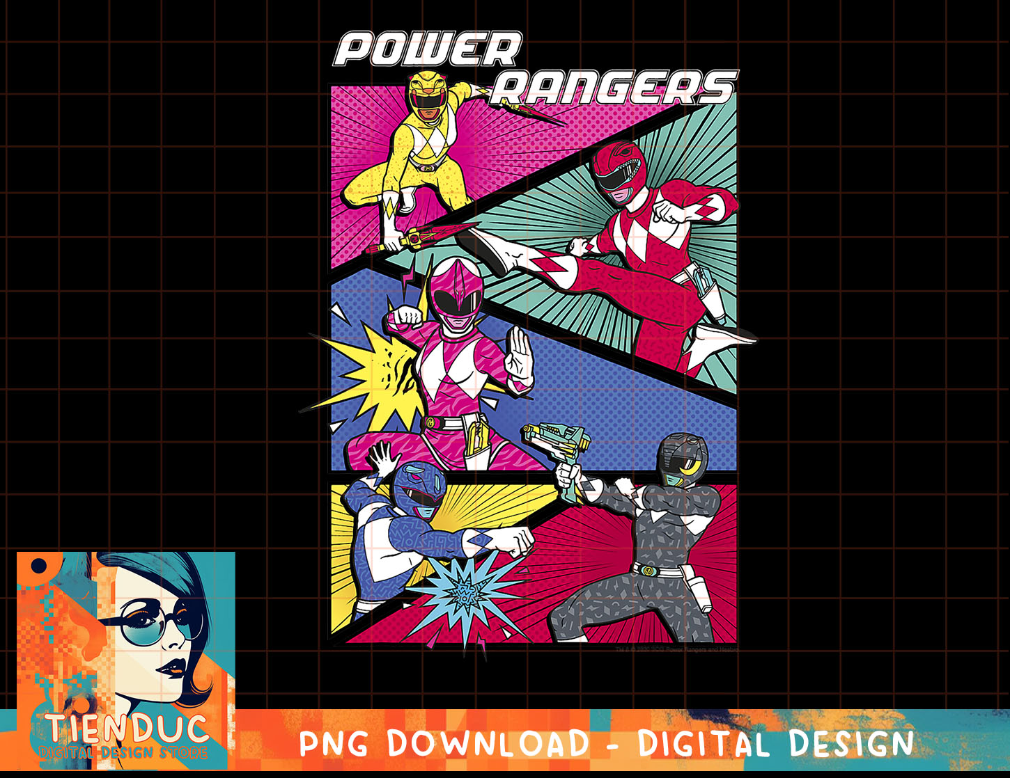 Power Rangers Vintage Comic Action Panels T-Shirt copy png | Inspire Uplift
