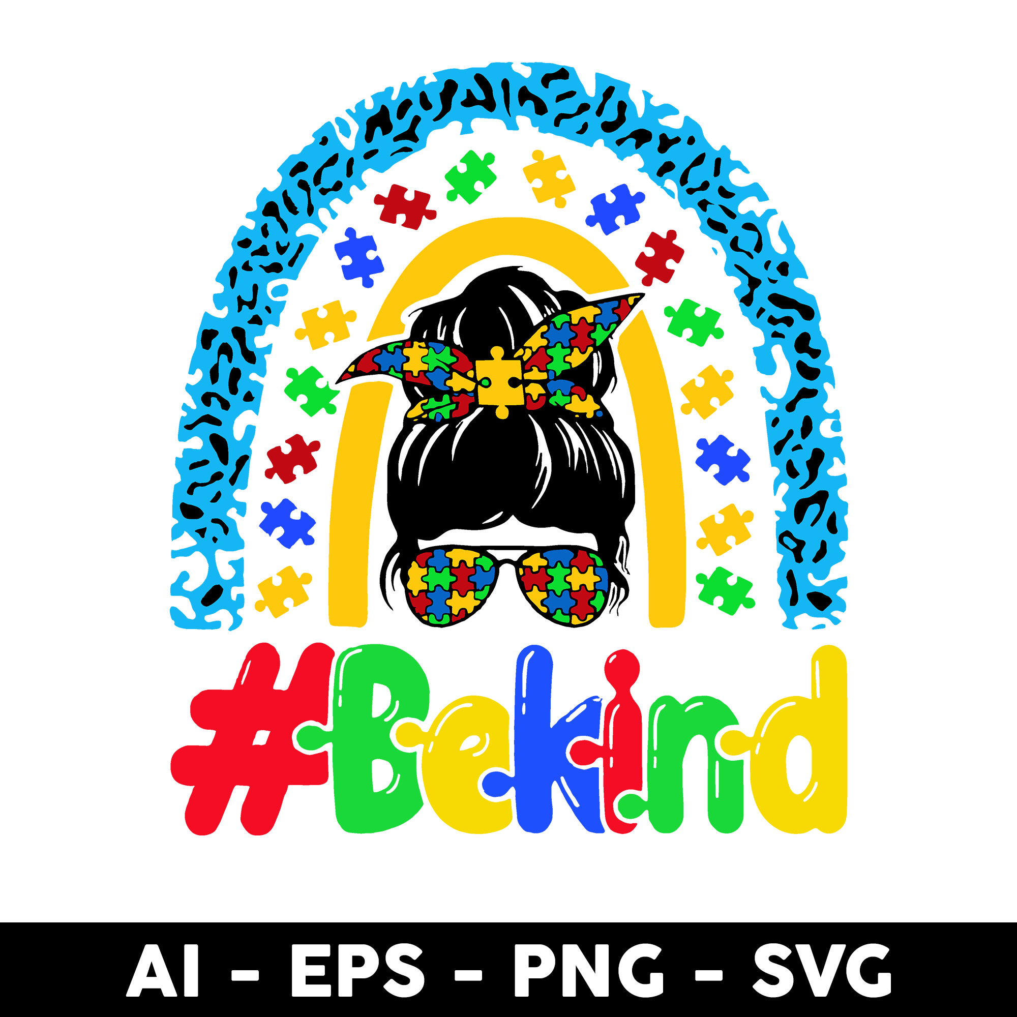 Be Kind Autism Awareness Rainbow Messy Bun Svg, Rainbow Svg, | Inspire ...