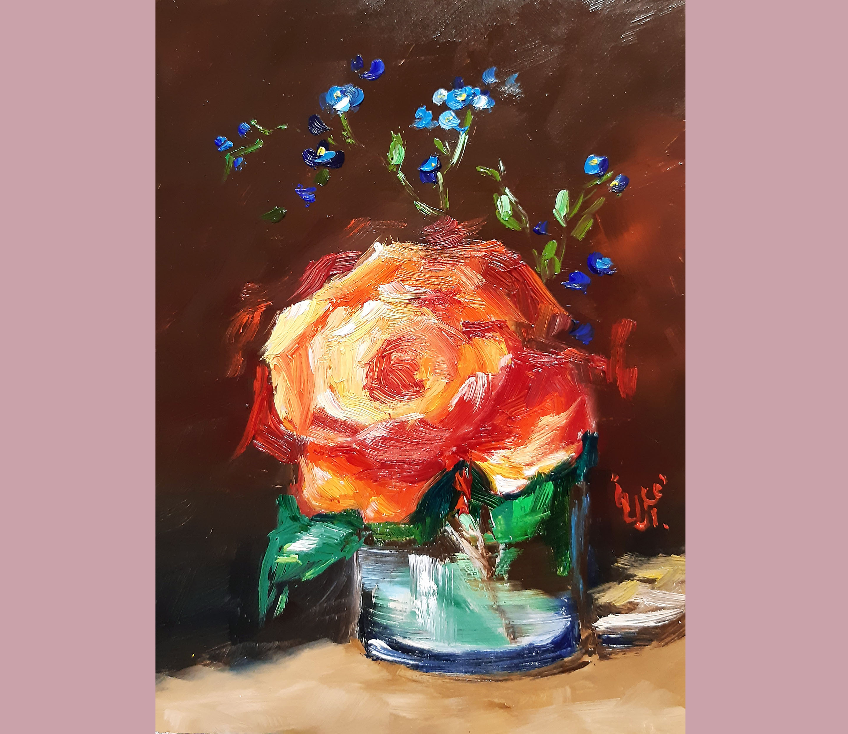 Original painting rose and forget-me-nots | Inspire Uplift