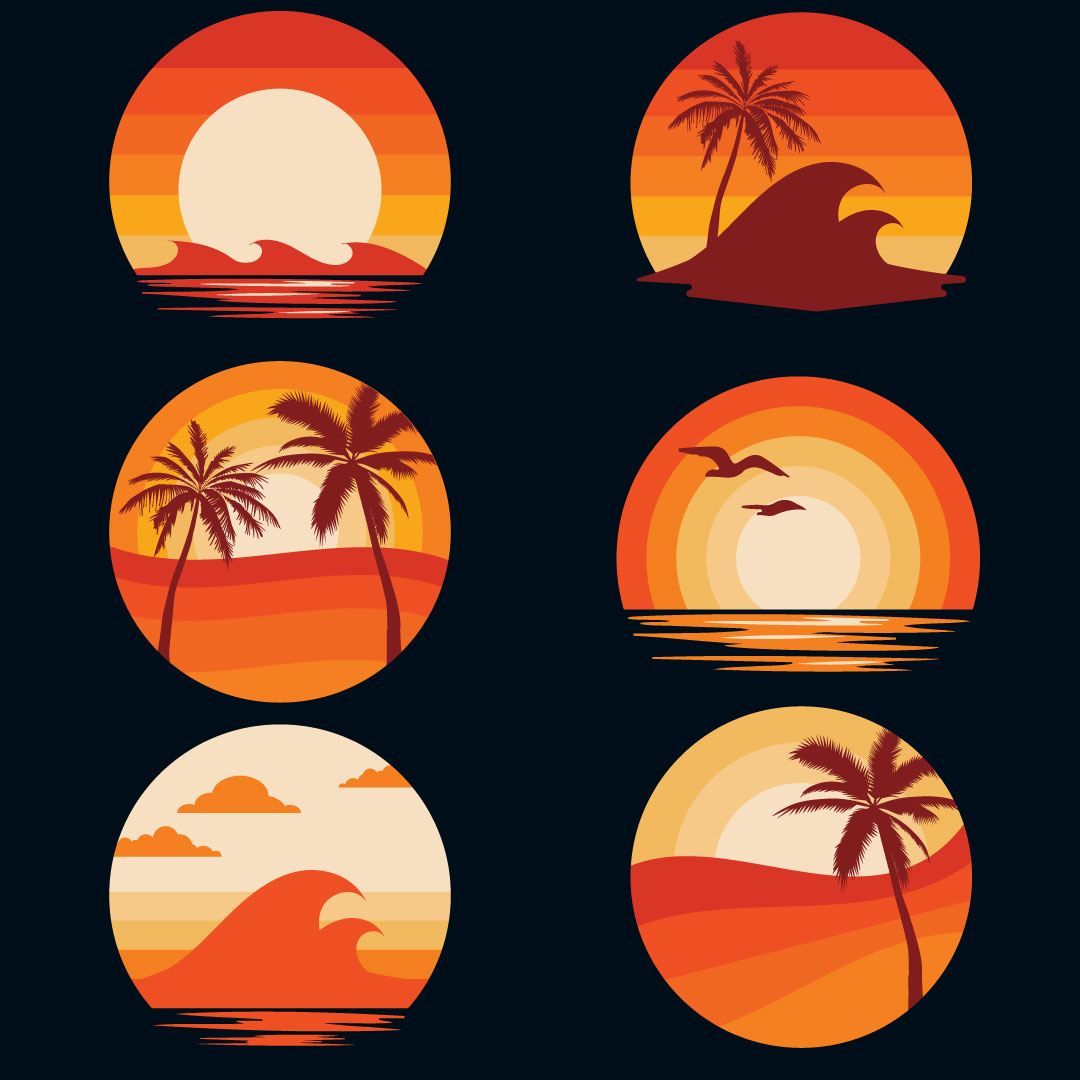 Retro Beach Sunset Set Sea Ocean Vacation Travel Summer - Inspire Uplift