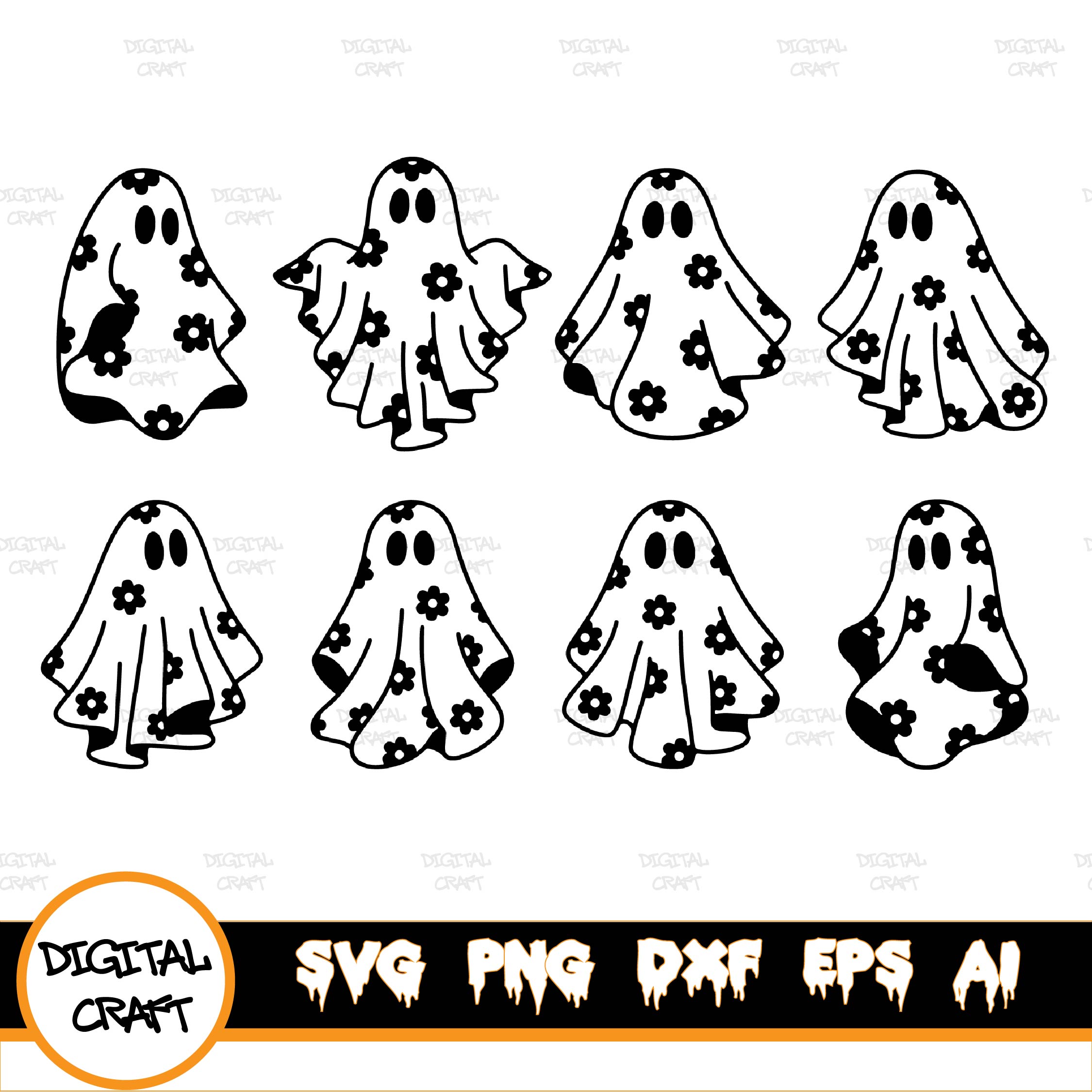Daisy Ghost Bundle Svg, Spooky Season Svg, Floral Ghost Outl - Inspire ...