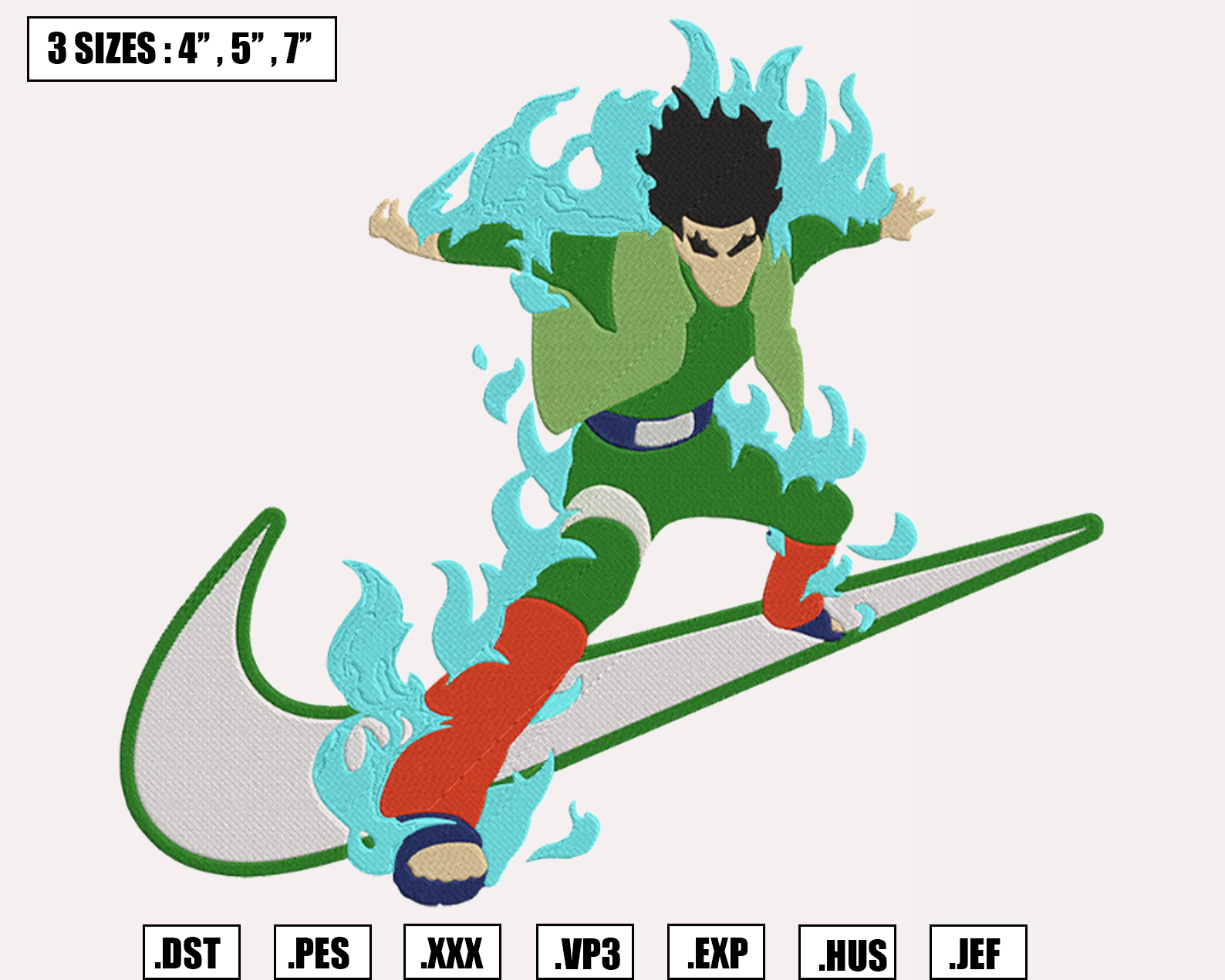 Might Guy Attack Nike Embroidery Designs File, Nike Machine | Inspire ...