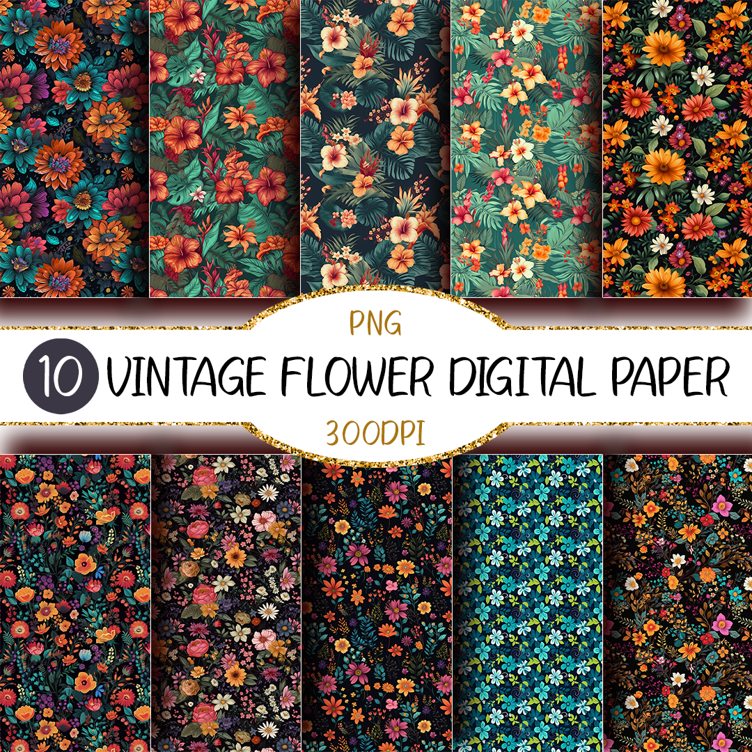 Vintage Flower Digital Papers | Background, Scrapbook | Inspire Uplift