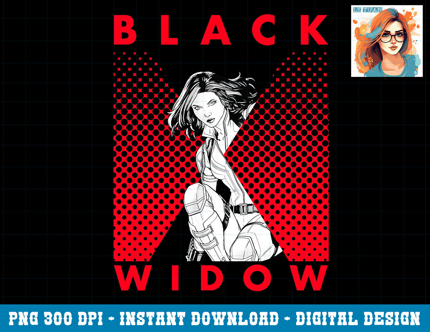 Marvel Black Widow Halftone Portrait Logo png, sublimation.p | Inspire ...