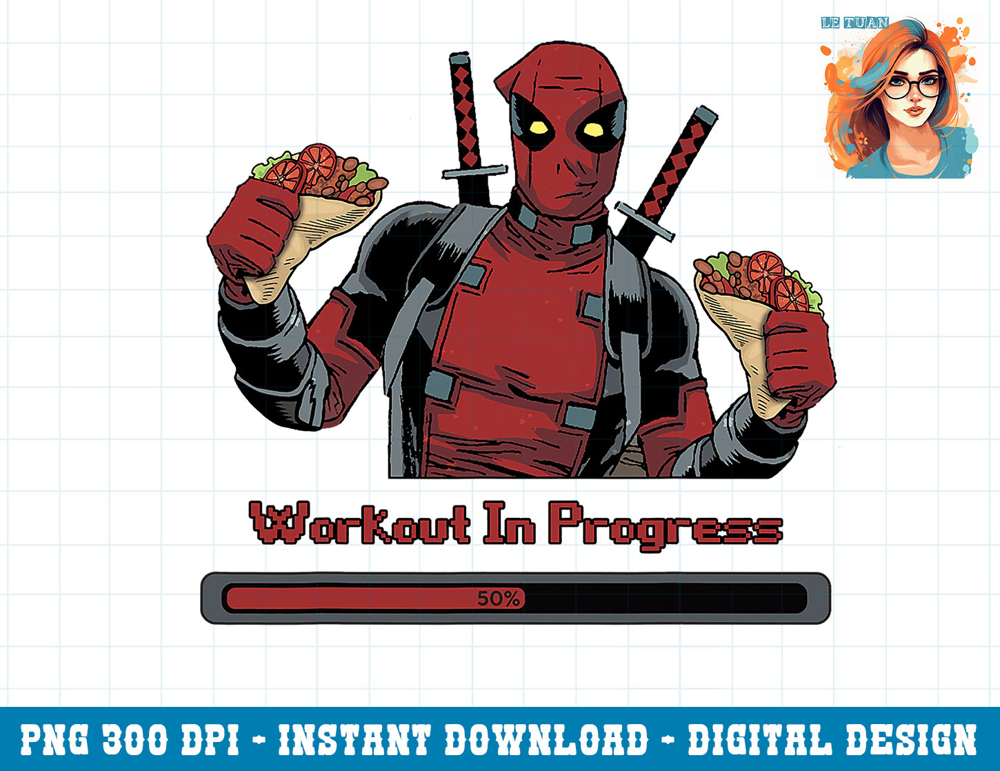 Marvel Deadpool Workout In Progress Tacos Graphic png, subli | Inspire ...