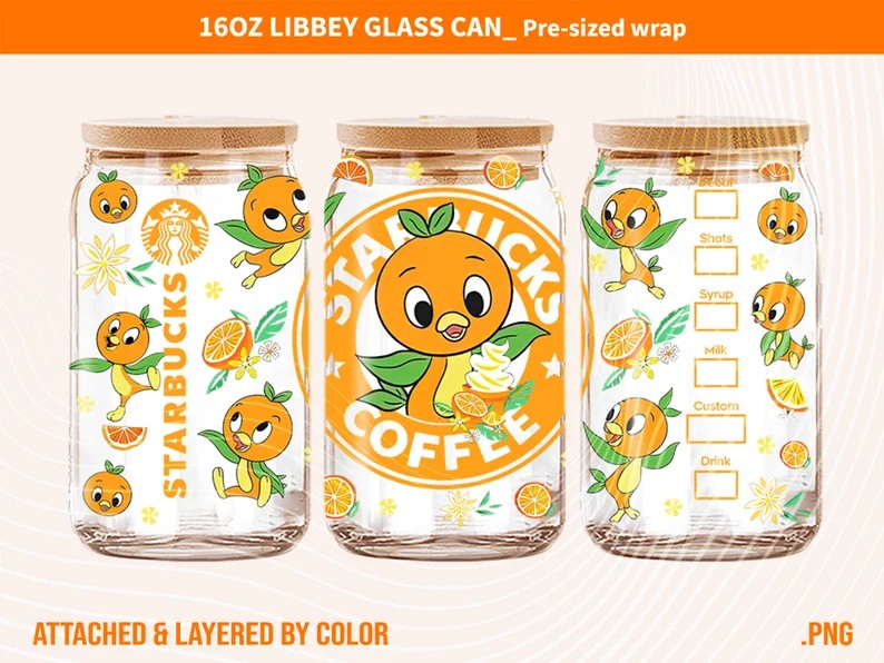 Orange Bird 16oz Glass Can Png File Digital Download , Disne - Inspire ...
