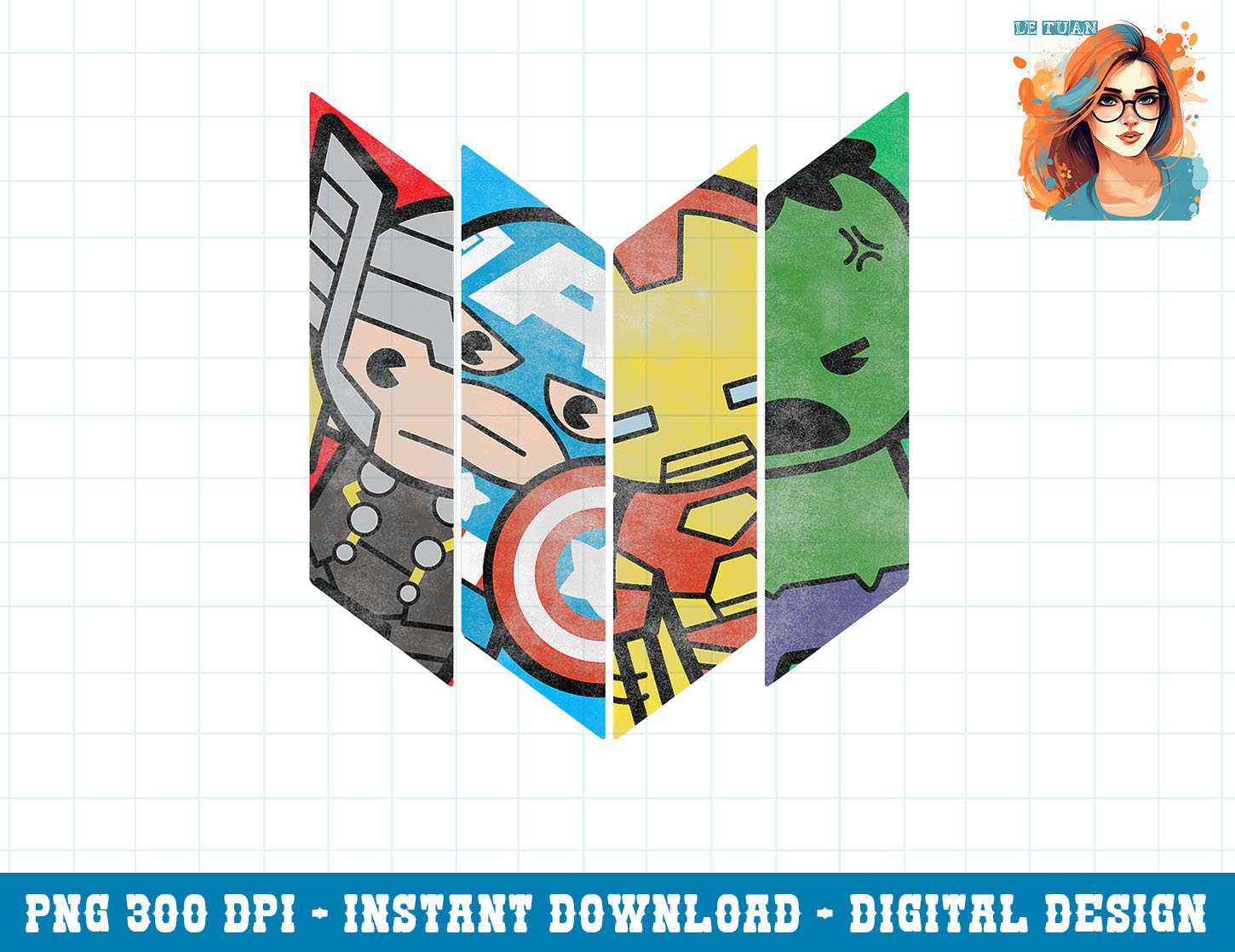 Marvel The Avengers Kawaii Chevron Graphic png, sublimation | Inspire ...