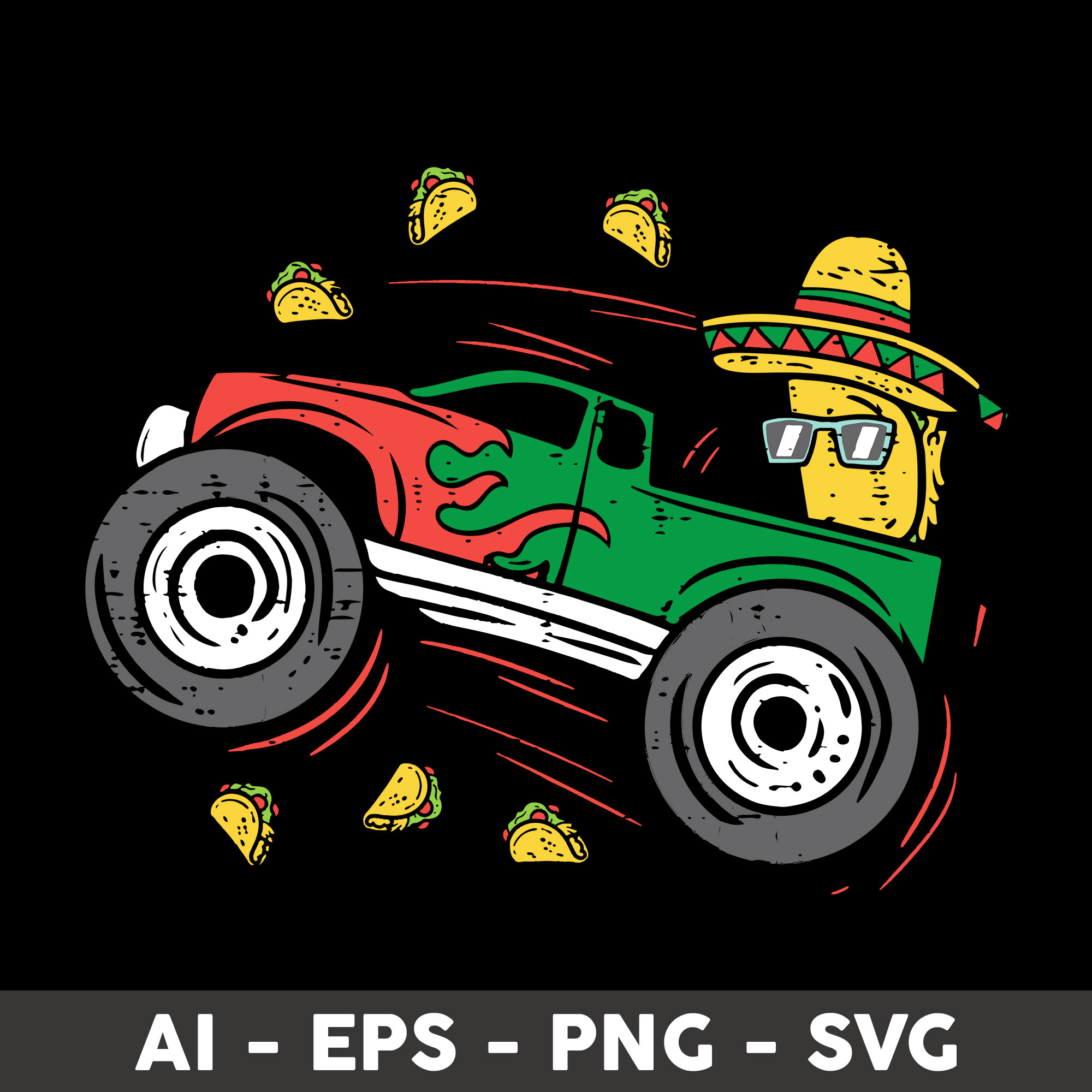 Funny Taco Driving Monster Truck Svg, Monster Truck Svg, Mon - Inspire ...