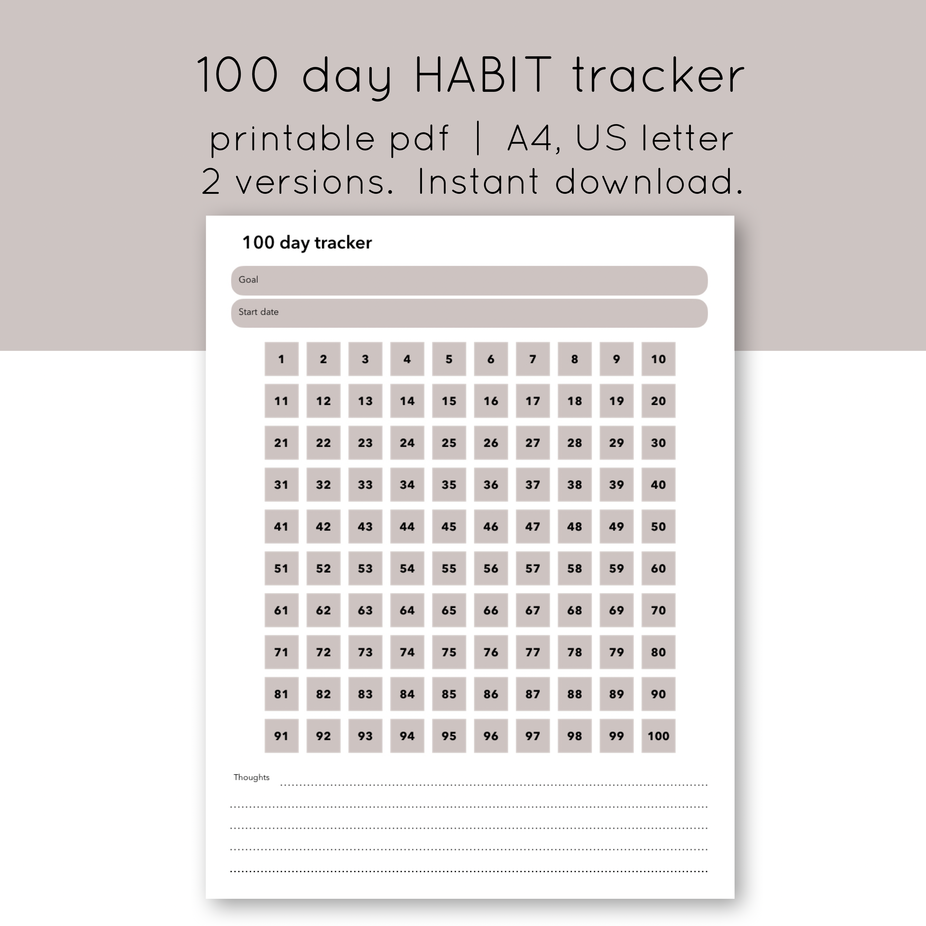 100 day habit tracker. Fitness challenge chart. Goal setting - Inspire ...