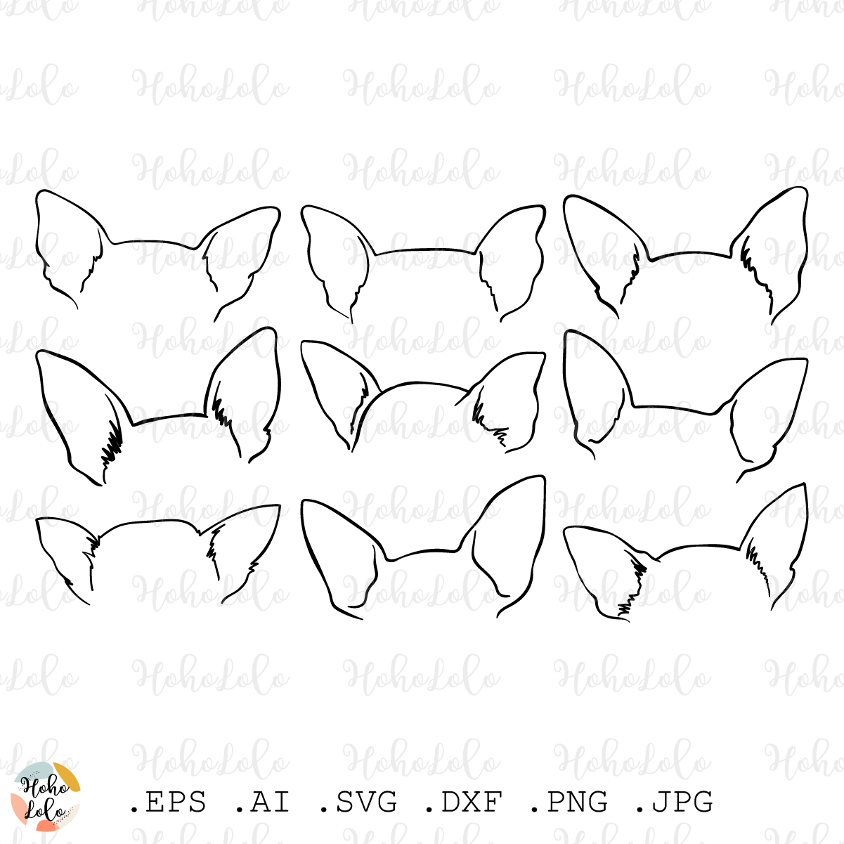 Chihuahua Ears Svg Outline Dog Cricut files Silhouette Templ | Inspire ...