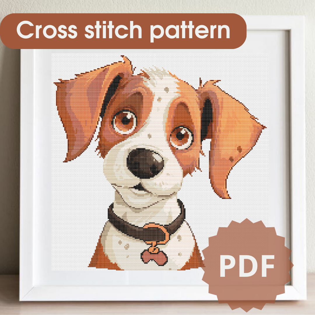 Simple cross stitch pattern Dog, cross stitch chart PDF - Inspire Uplift