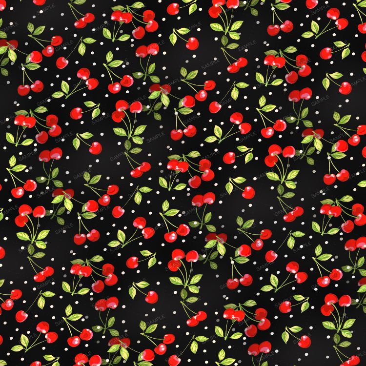 Cherries on Black Seamless Tileable Repeating Pattern | Inspire Uplift