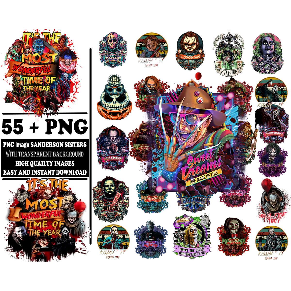 55 Designs Horror Bundle PNG, Horror Movie PNG - Inspire Uplift