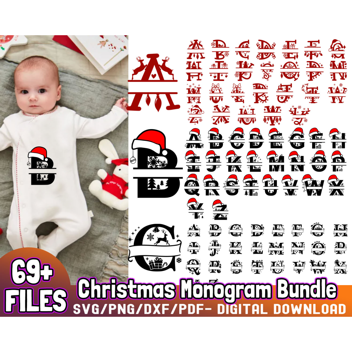 Christmas Monogram Svg Bundle, Santa Alphabet Svg, Christmas | Inspire ...
